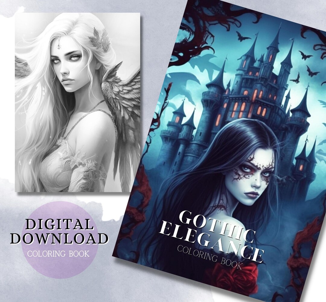 Gothic Elegance: Gothic Artwork Coloring Book PDF 27 Grayscale Coloring ...