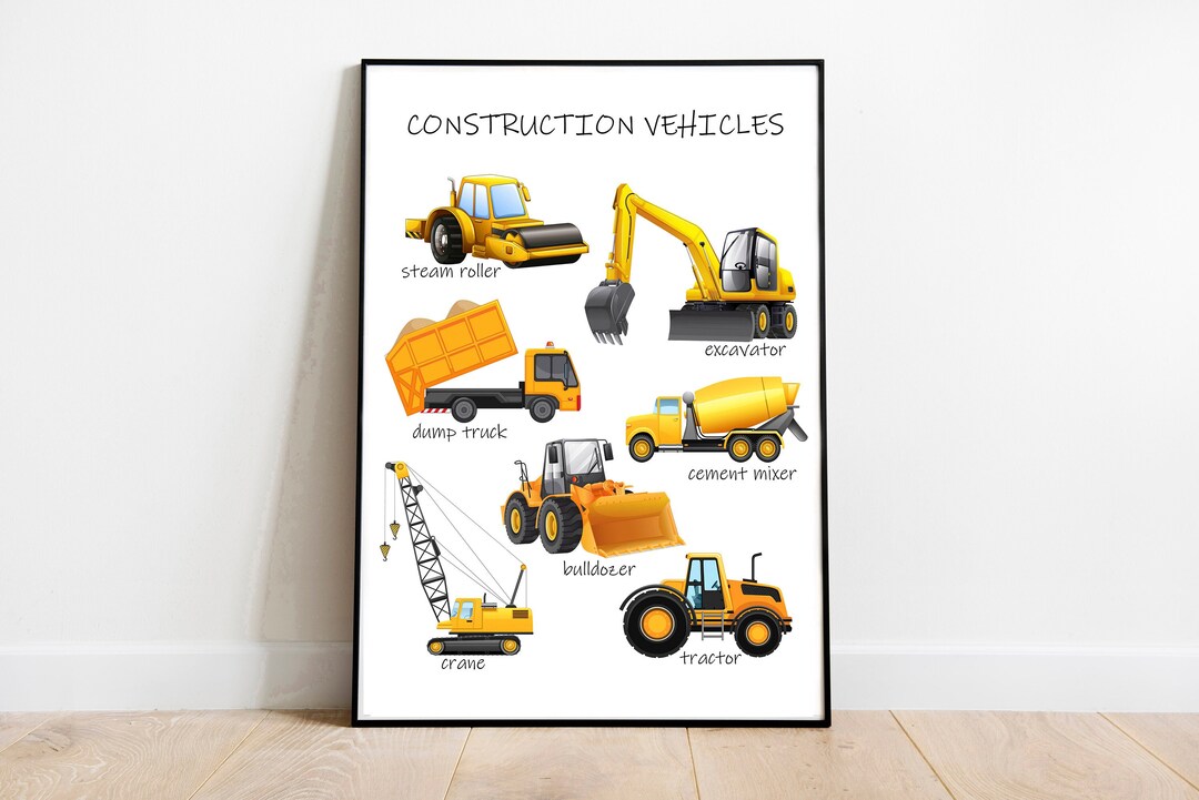 Construction Vehicles Heavy Machinery Poster Digital Download Prints Educational Kids Boys ...