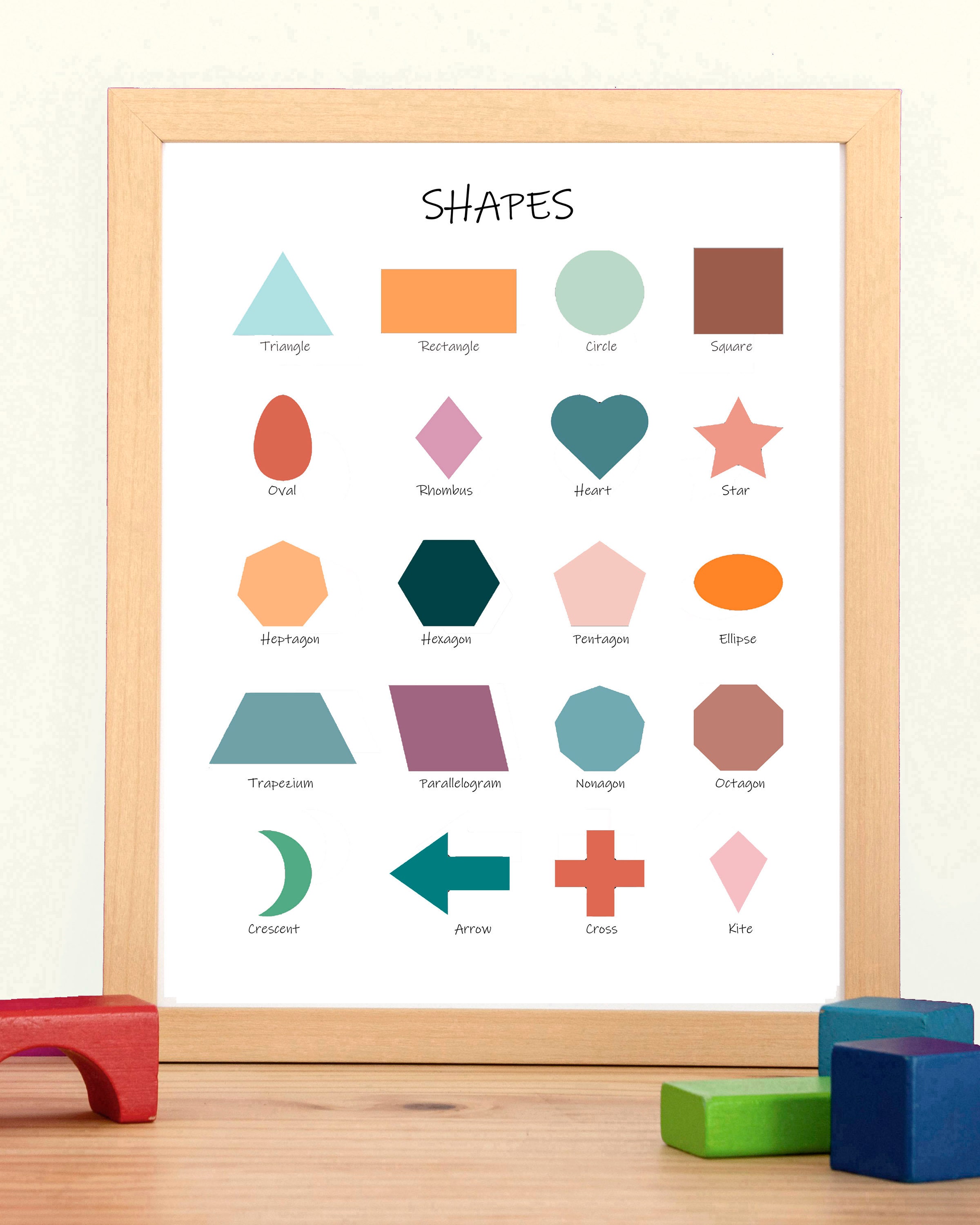 SHAPES Educational Poster, Geometric Shapes Printable, Boho Kids ...