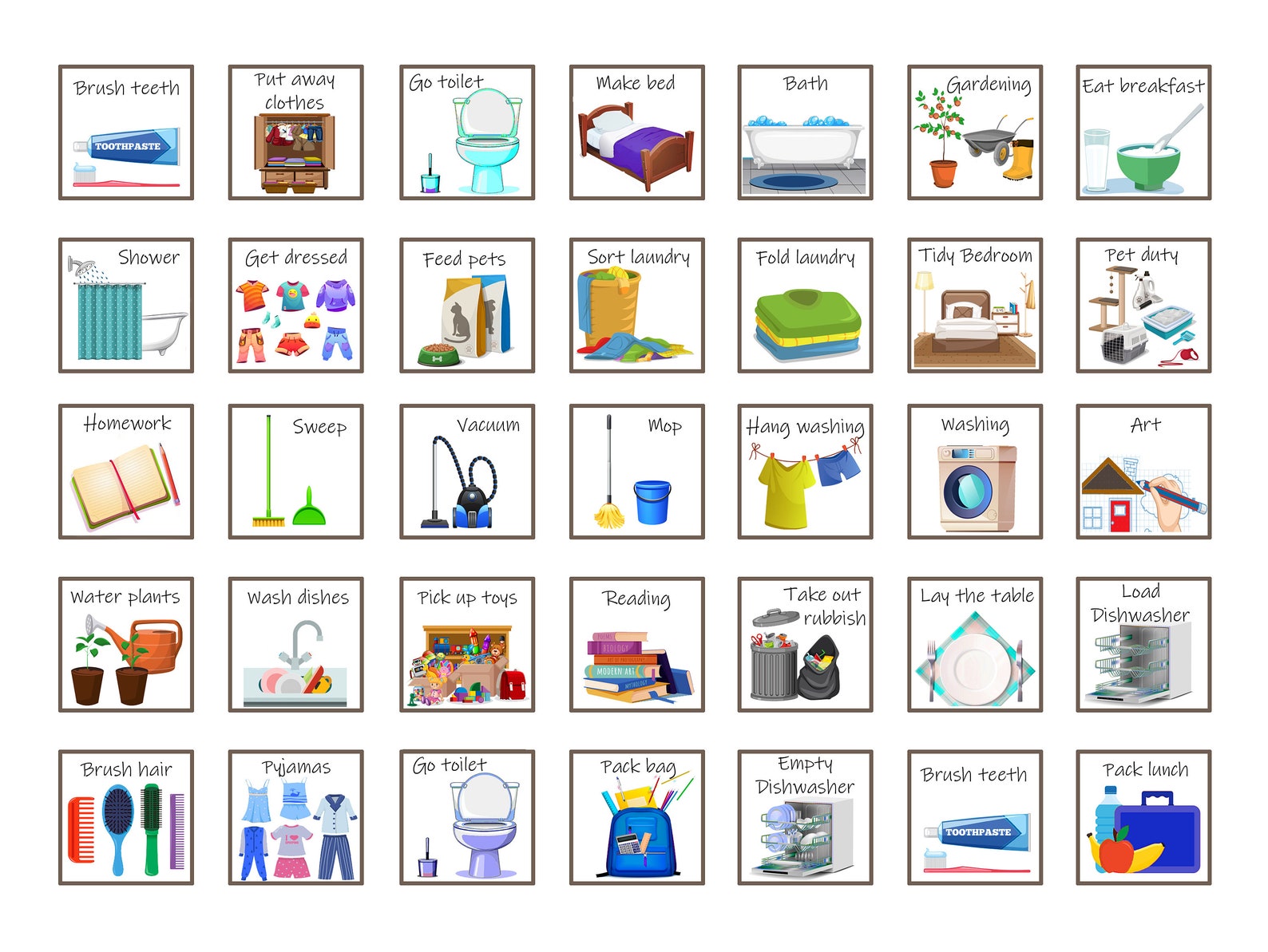 Kids Daily Responsibilities Chart Printable Daily Routine - Etsy