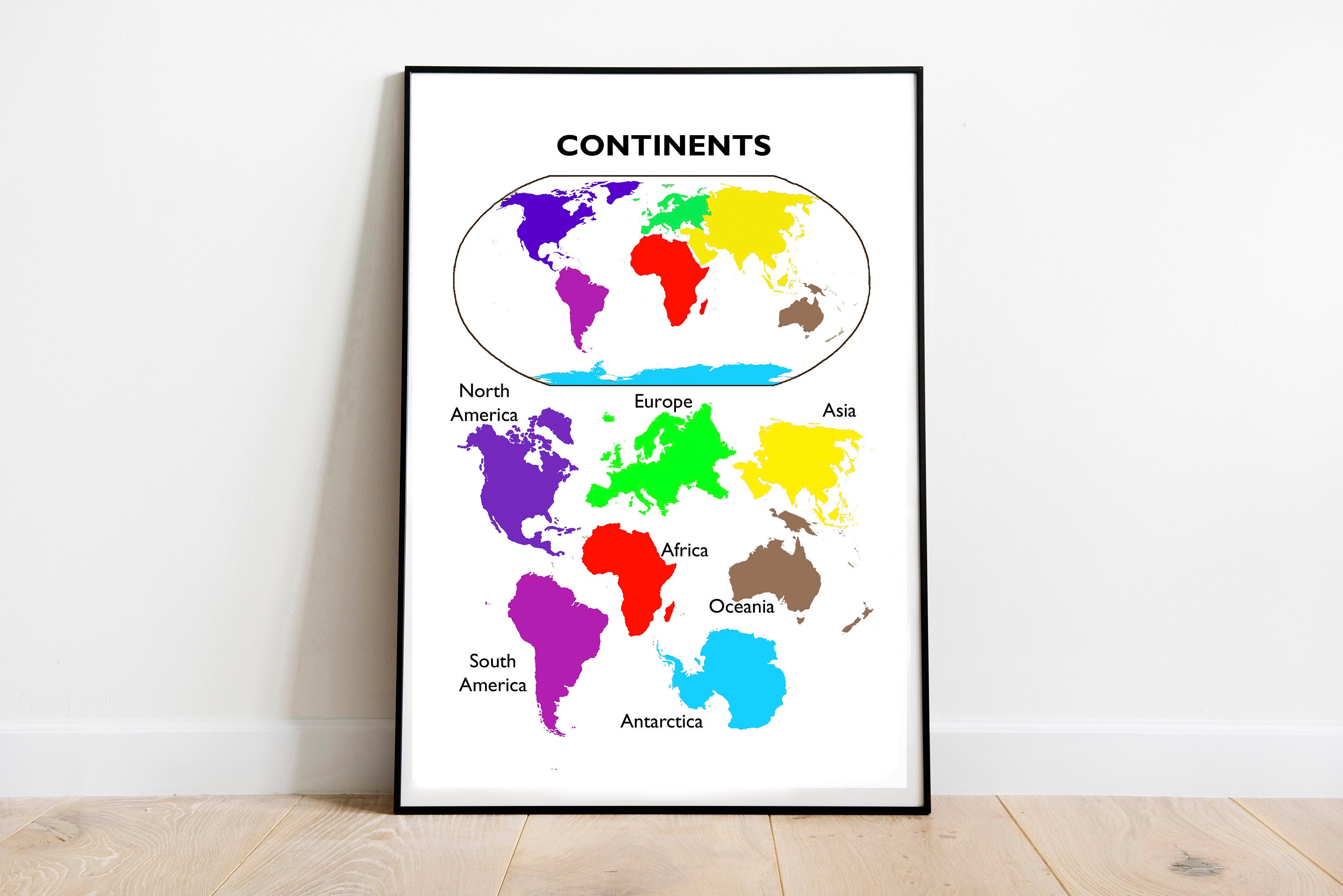 Educational World Map Poster for Kids, Continents Nursery Wall Art ...