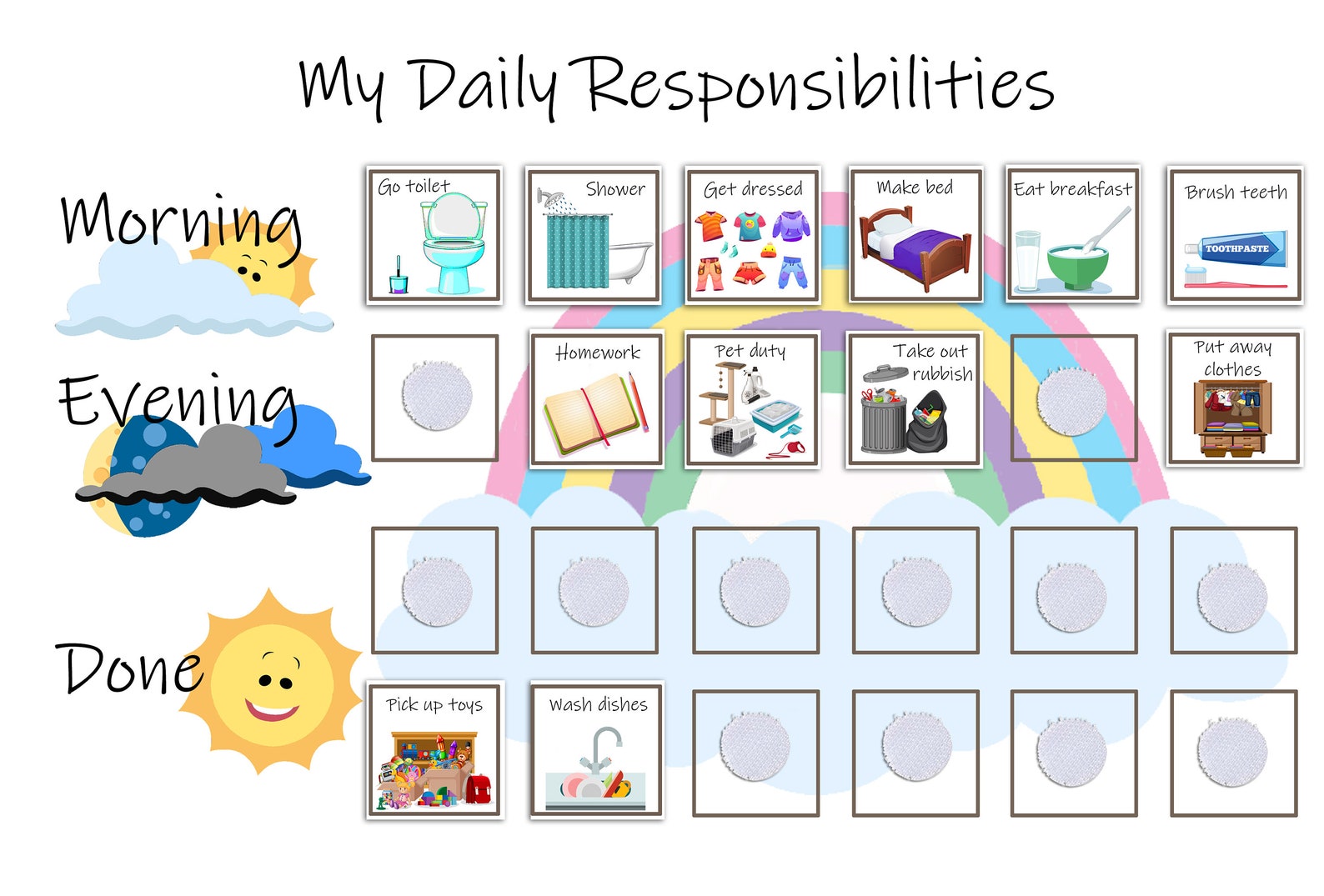Kids Daily Responsibilities Chart, Printable Daily Routine, Chore Chart, Morning, Evening ...