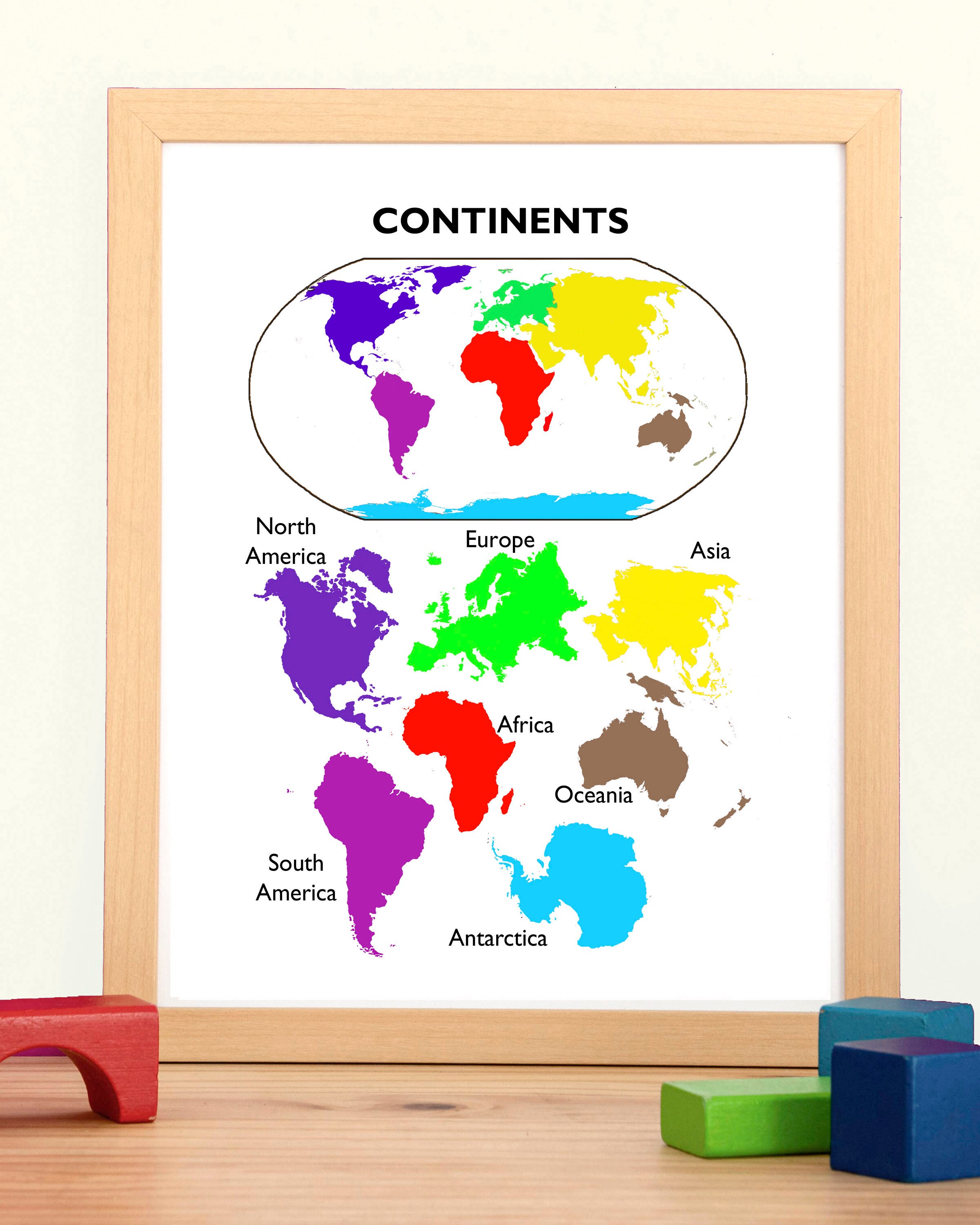 Educational World Map Poster for Kids, Continents Nursery Wall Art ...