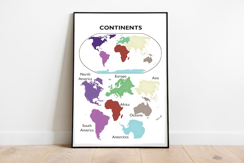 Educational World Map Poster for Kids, Continents Nursery Wall Art ...