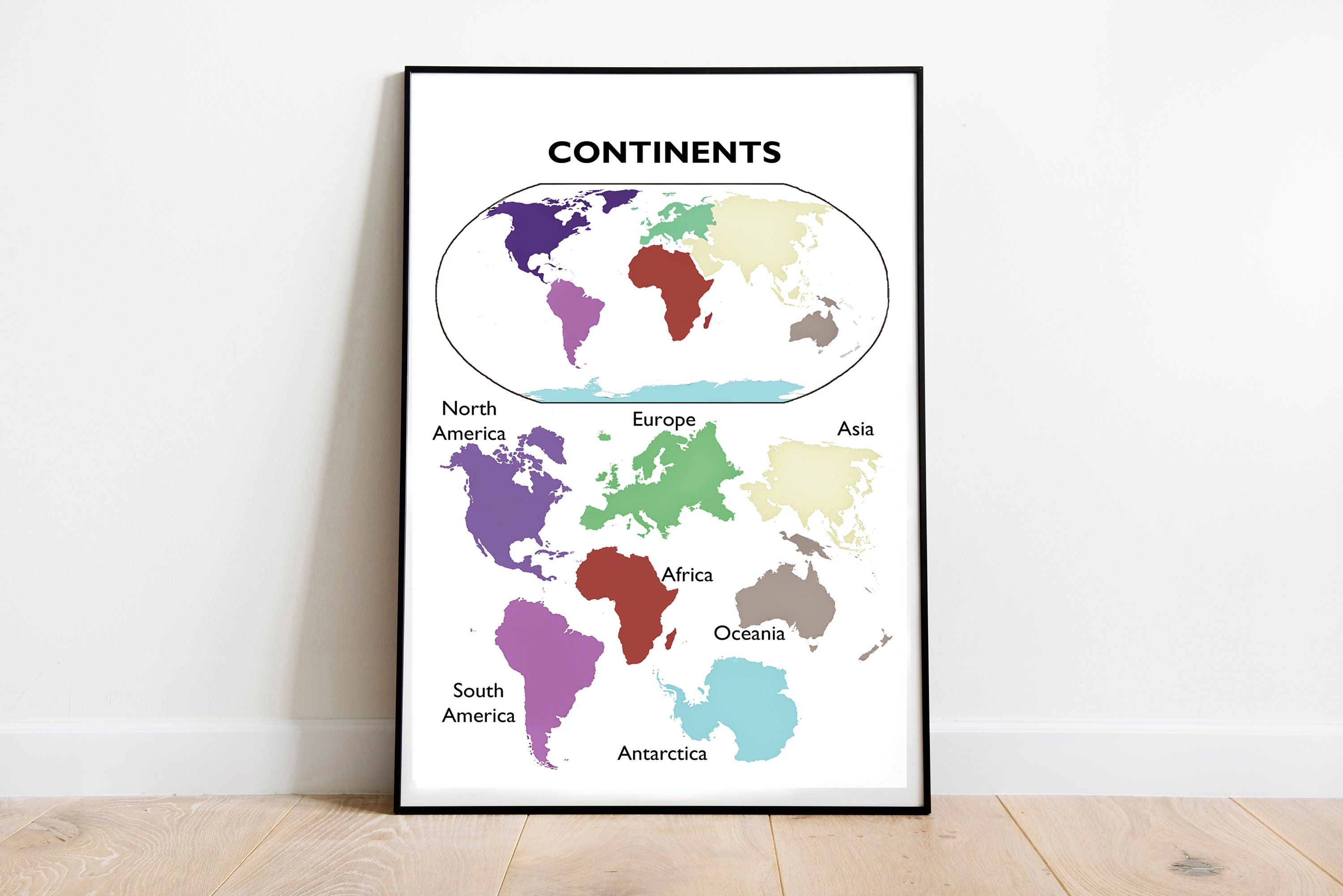 Cartel de mapa del mundo educativo para niños, impresión de arte de ...