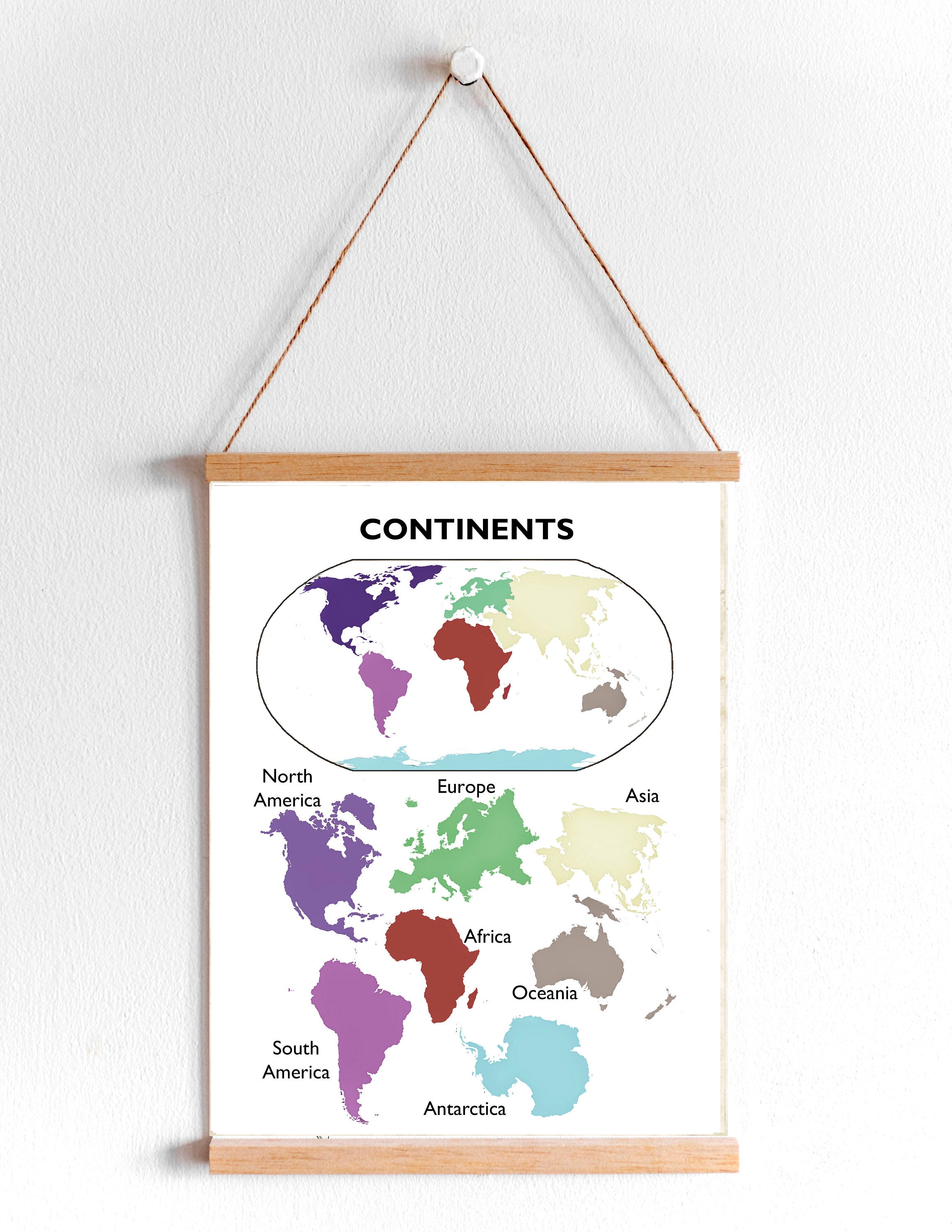 Cartel de mapa del mundo educativo para niños, impresión de arte de ...