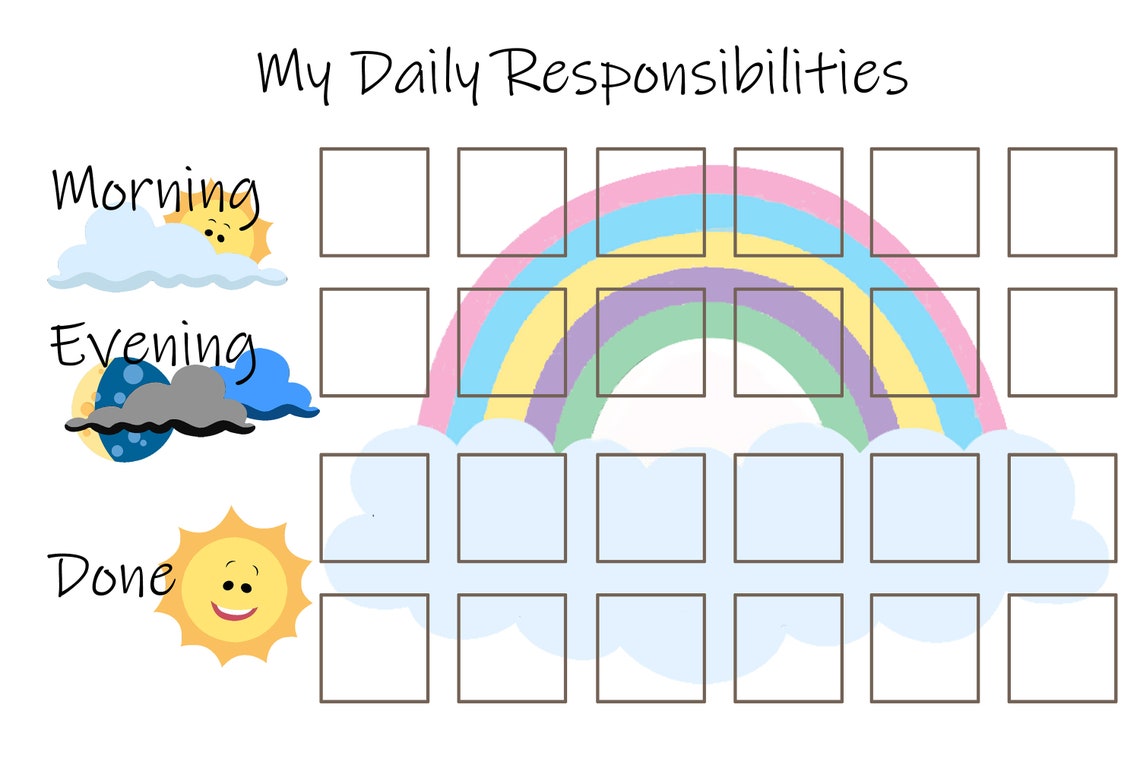 Kids Daily Responsibilities Chart, Printable Daily Routine, Chore Chart ...