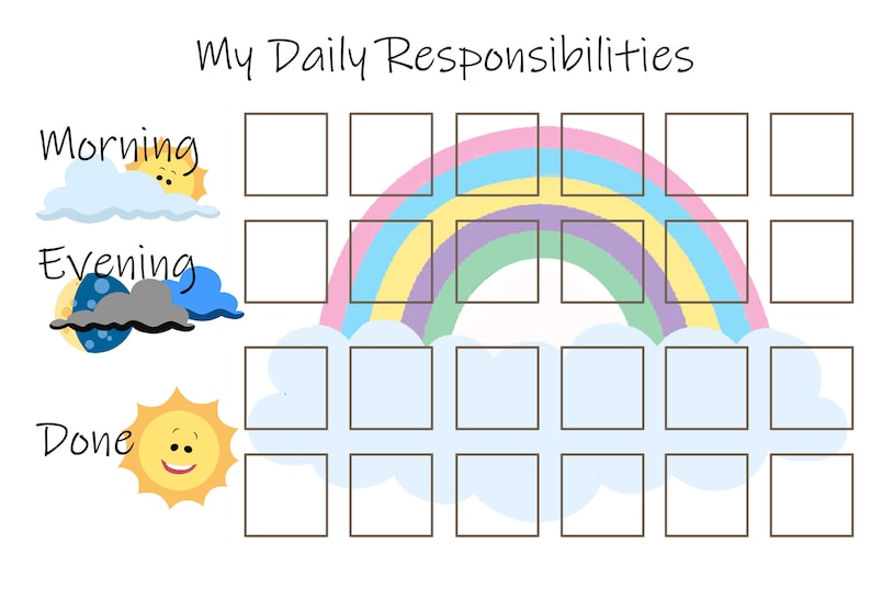 Kids Daily Responsibilities Chart, Printable Daily Routine, Chore Chart, Morning, Evening ...