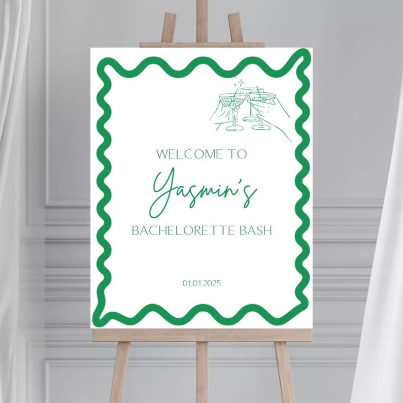 Wavy Border Bachelorette Bash Welcome Sign Template - Etsy