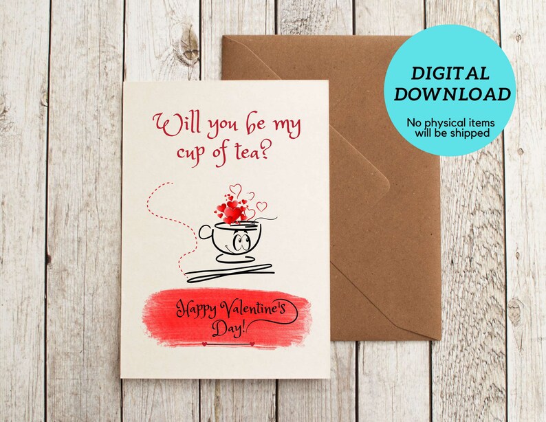Cup of Tea Valentine's Day Card | Printable, Instant Download - Etsy