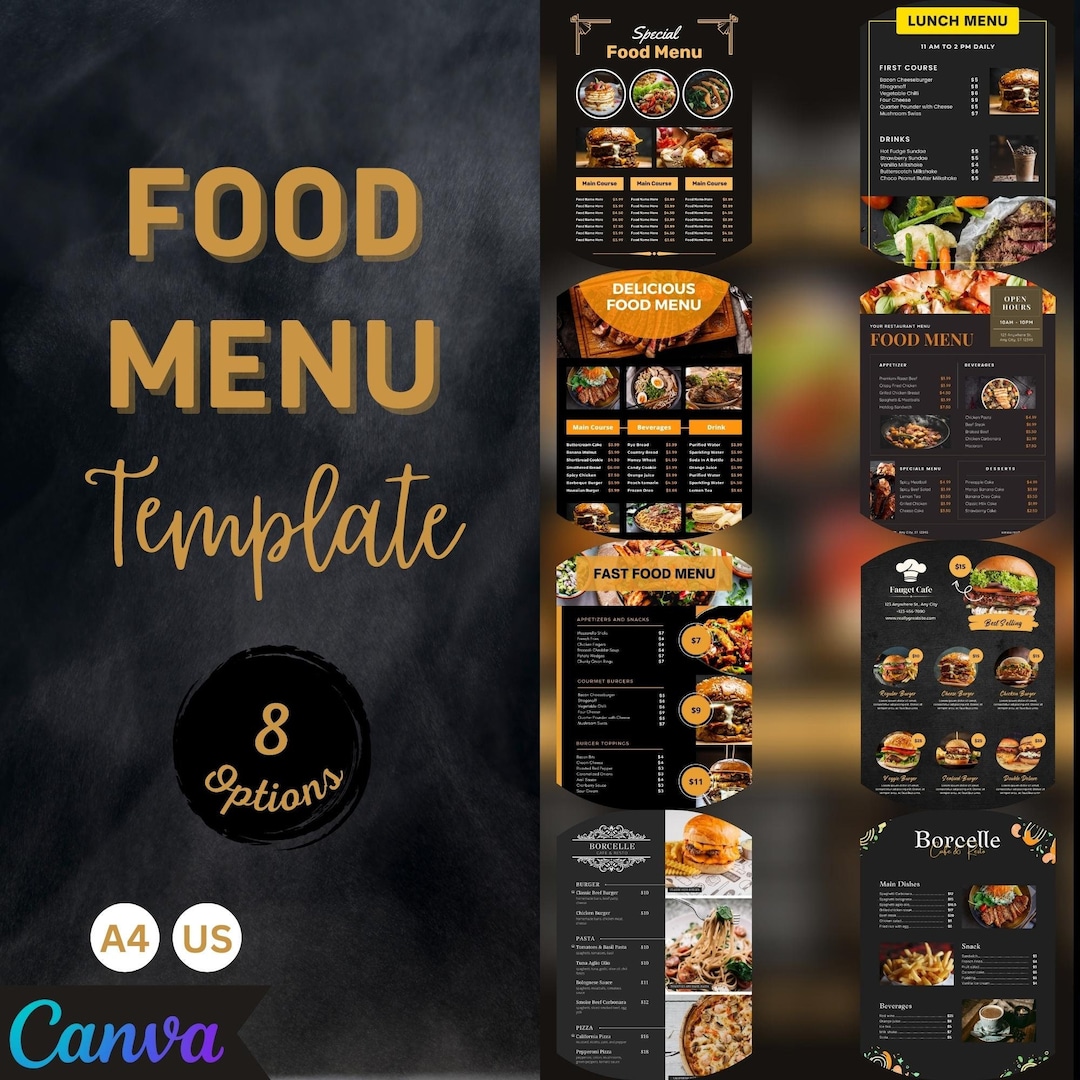Food Menu Template | Restaurant Editable Menu | PDF Instant Download | Food Canva Editable Menu ...