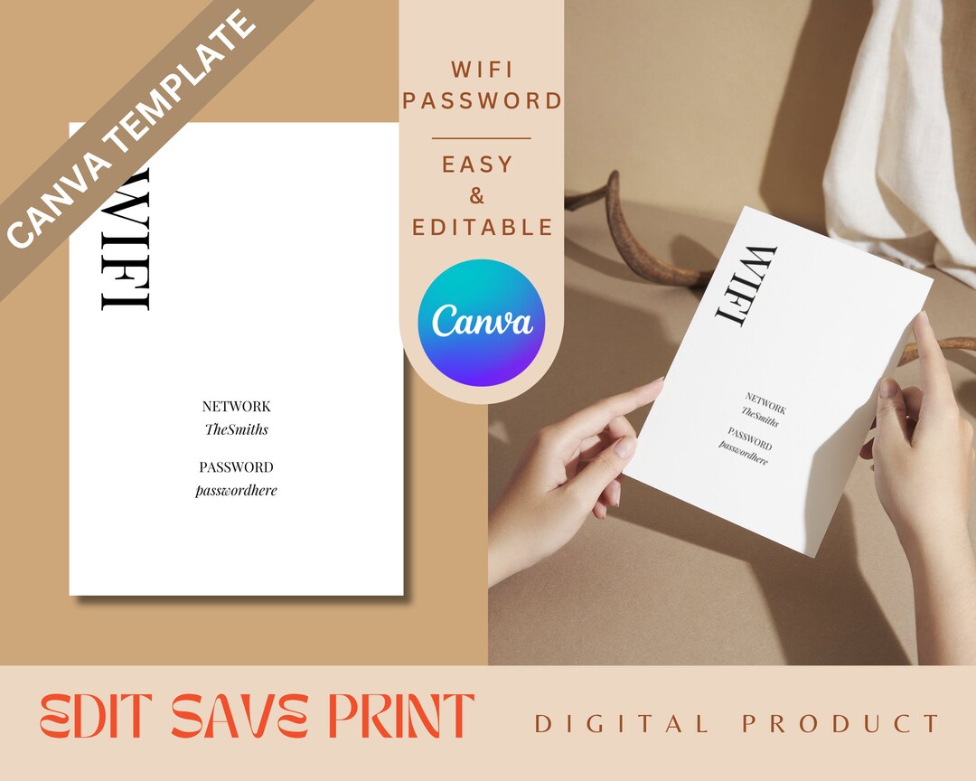 Editable Wifi Password Card, Wifi Password Sign, Airbnb Wifi, Ready to ...
