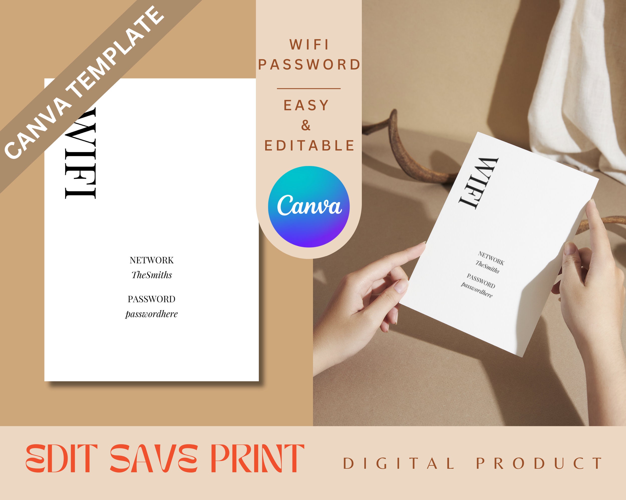 Editable Wifi Password Card, Wifi Password Sign, Airbnb Wifi, Ready to ...