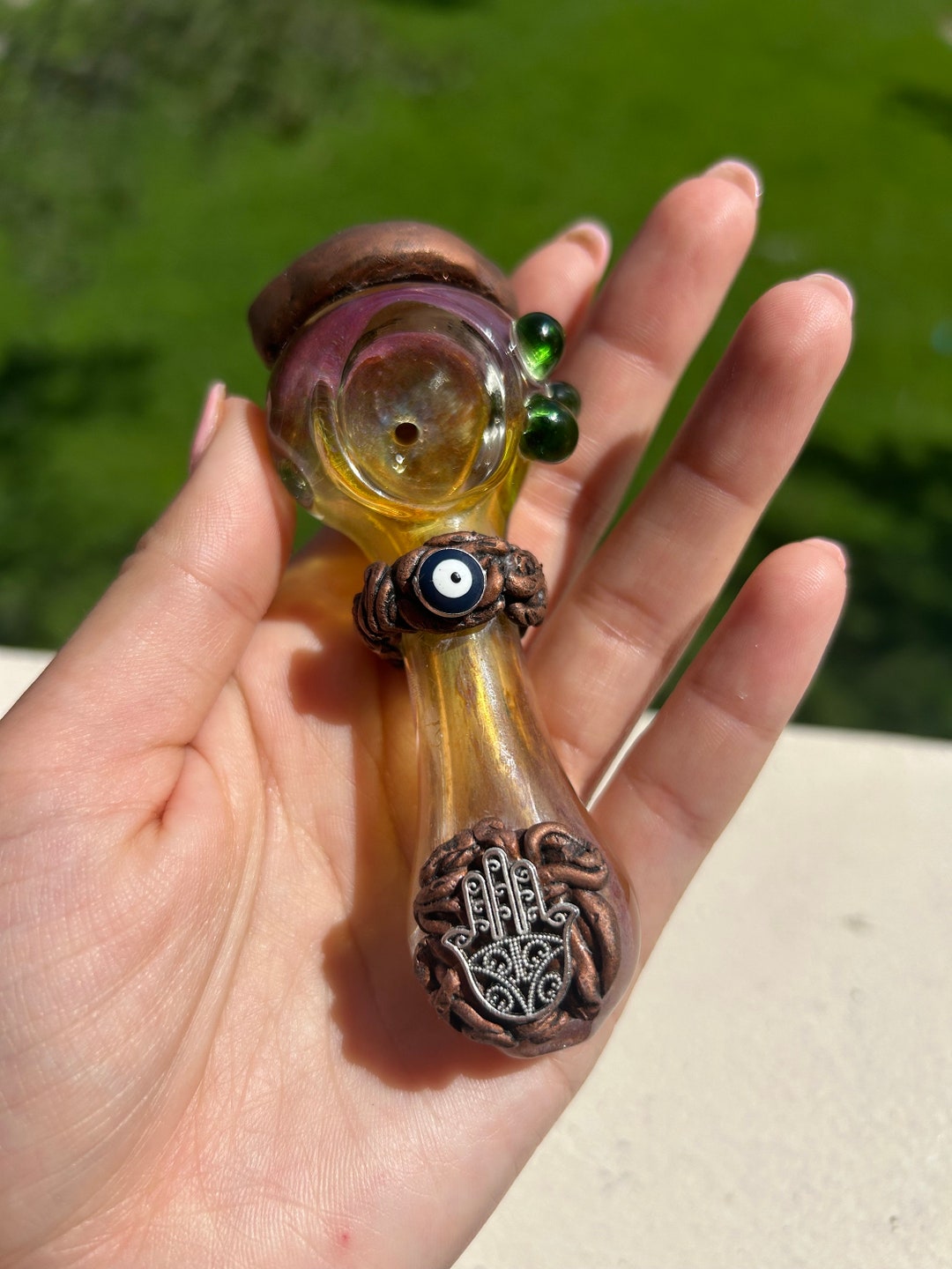 Glass Pipe With Clay Snake Eye Glass Clay-evil Eye Glass Pipe Purple ...