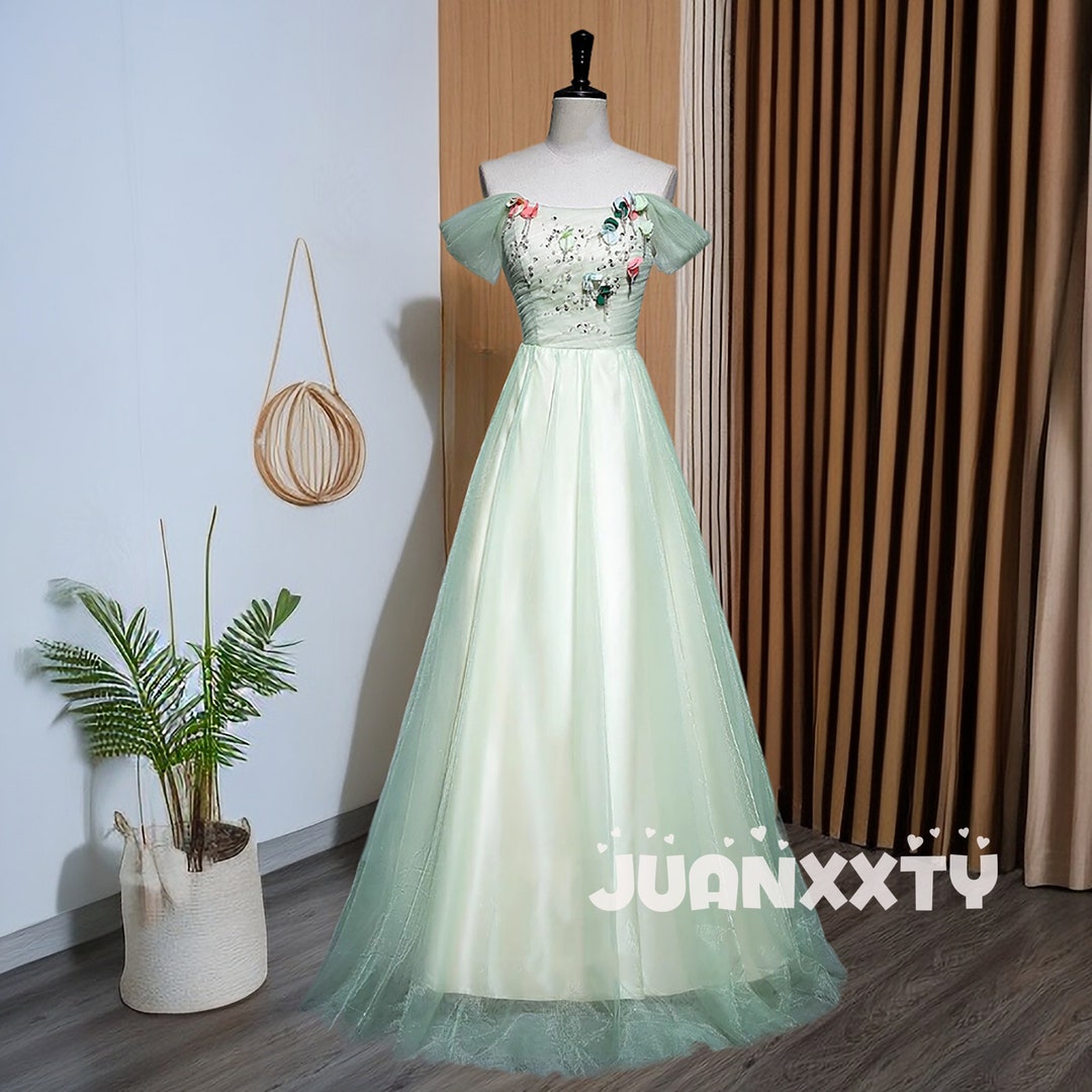 2024 Senior Prom Gown Pale Green Prom Dress Off-shoulder Prom - Etsy