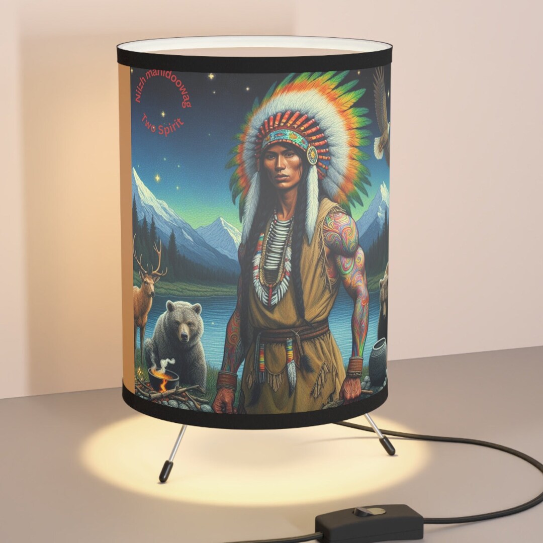 Two Spirit Niizh Manidoowag Tripod Lamp With High-res Printed Shade ...