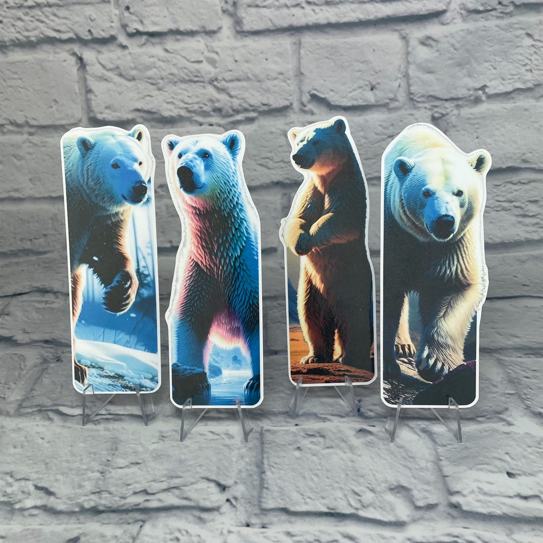 Polar Bear Bookmarks | Set of 4 Laminated Die Cut Bookmarks | Animal ...