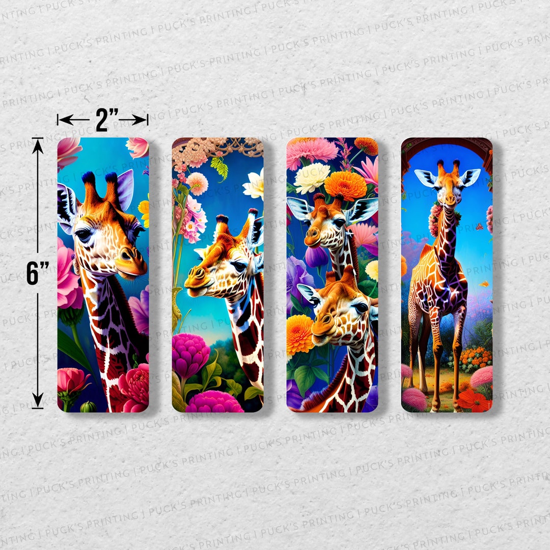 Flora Style Giraffes Printable Bookmark Set of 4 Printable Bookmarks ...