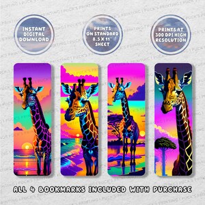 Vaporwave Giraffes Printable Bookmark Set of 4 Printable Bookmarks ...