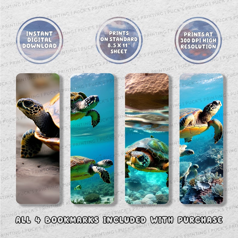 Turtle Photos Printable Bookmark Set of 4 Printable - Etsy