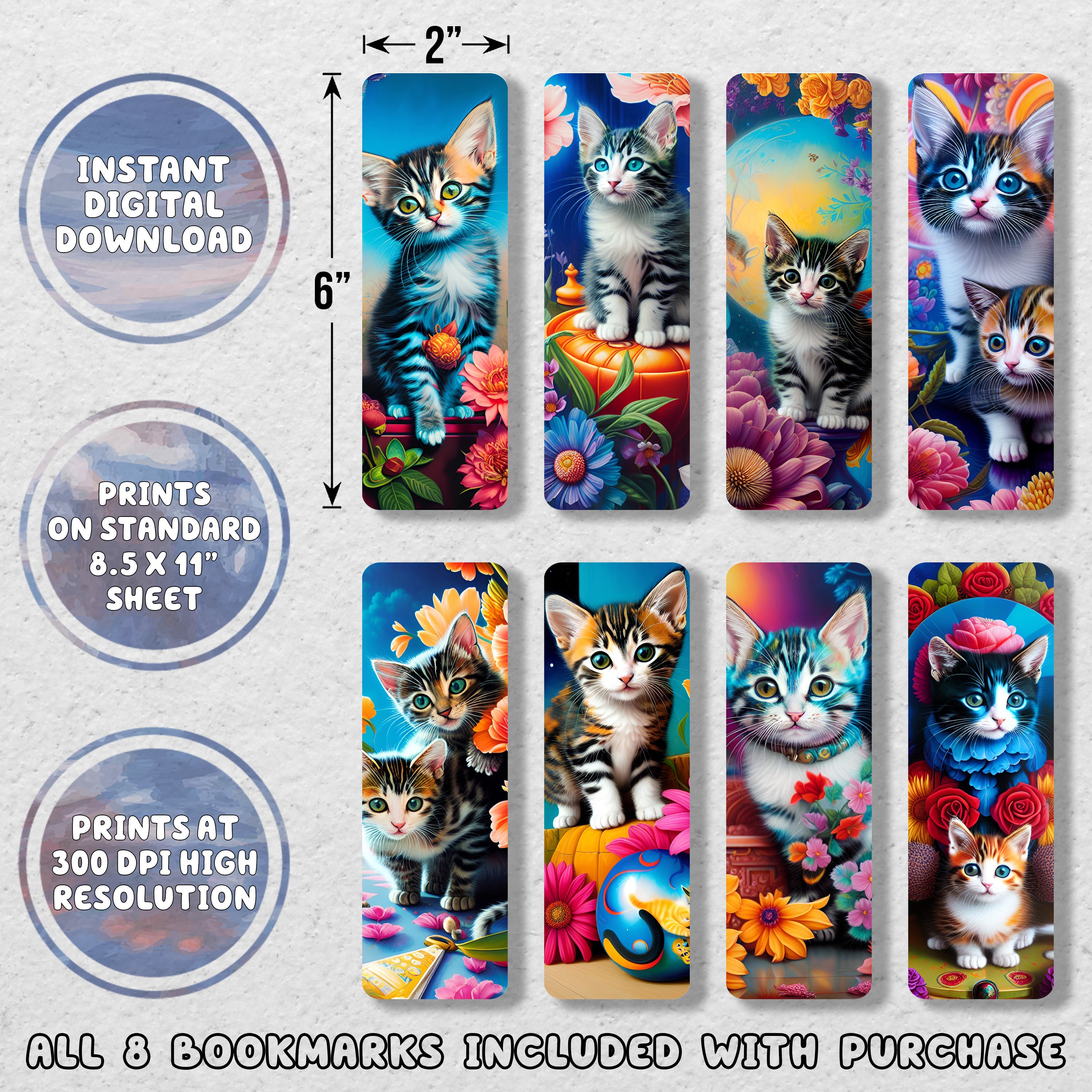 Flora-style Cute Cats Printable Bookmark Set | Printable Bookmarks ...