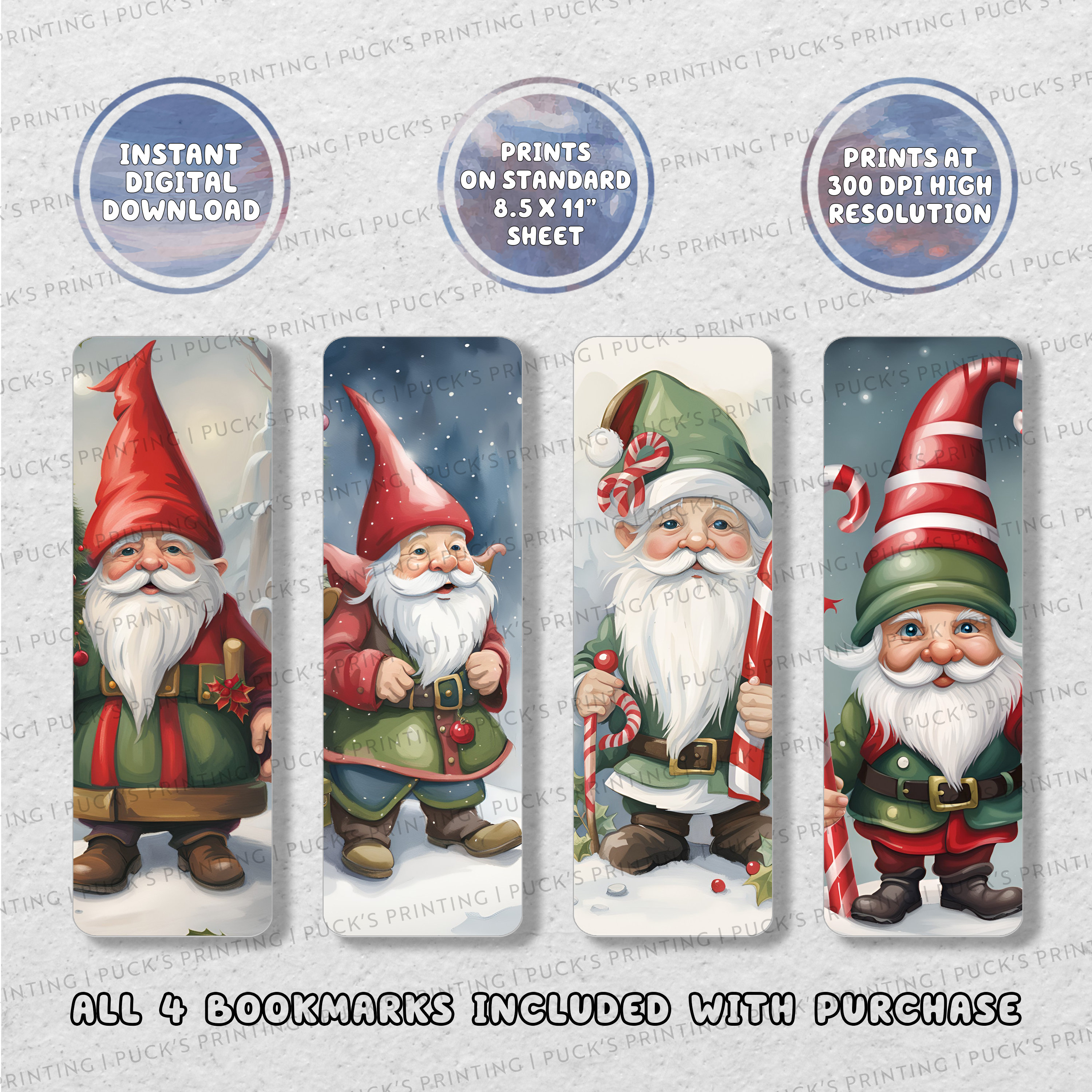Vintage Christmas Gnomes Printable Bookmark Set of 4 Printable ...