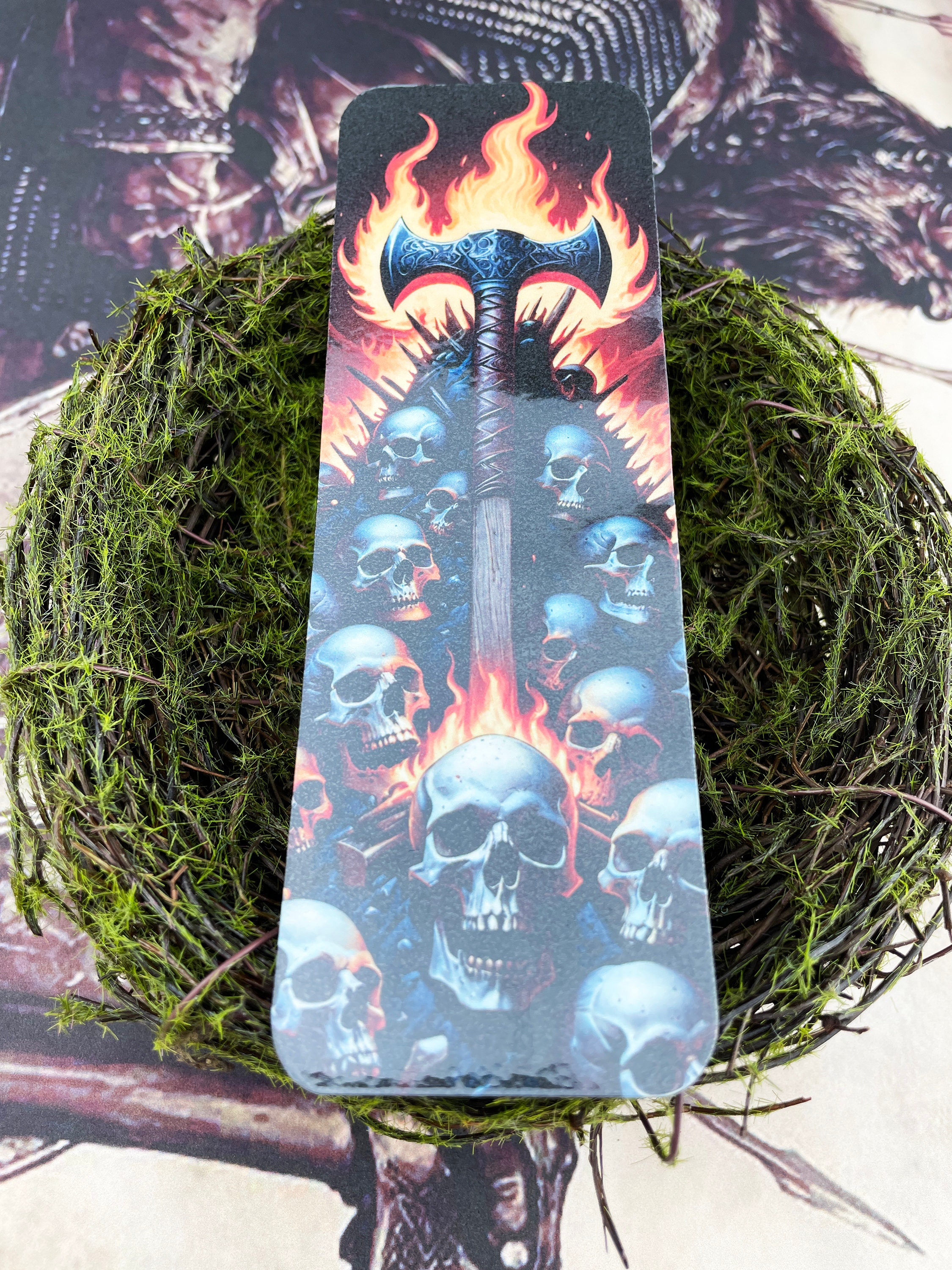 Viking Axe & Sword With Burning Skulls Bookmarks Laminated Die Cut ...