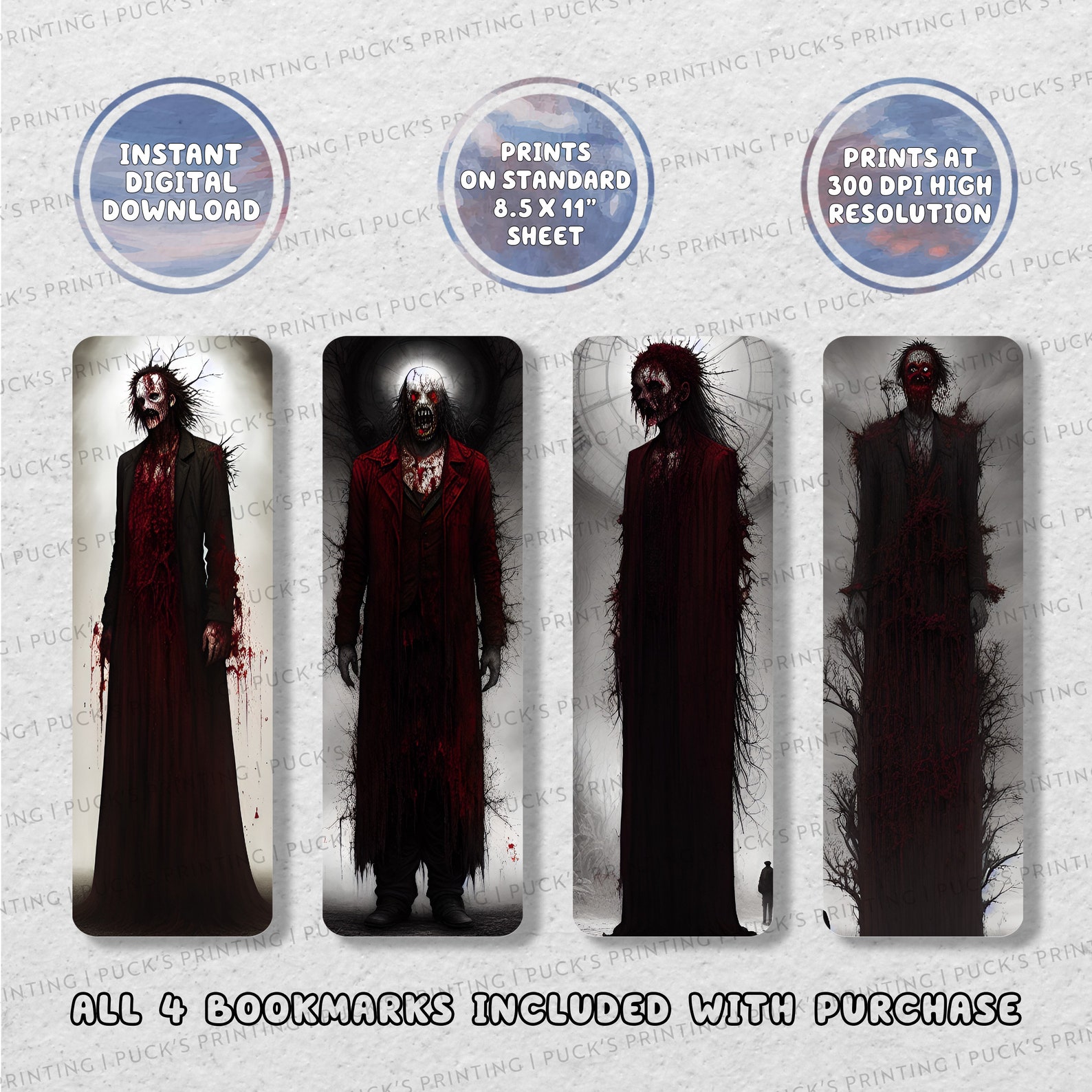Scary Zombie Printable Bookmark Set of 4 | Printable Bookmarks ...