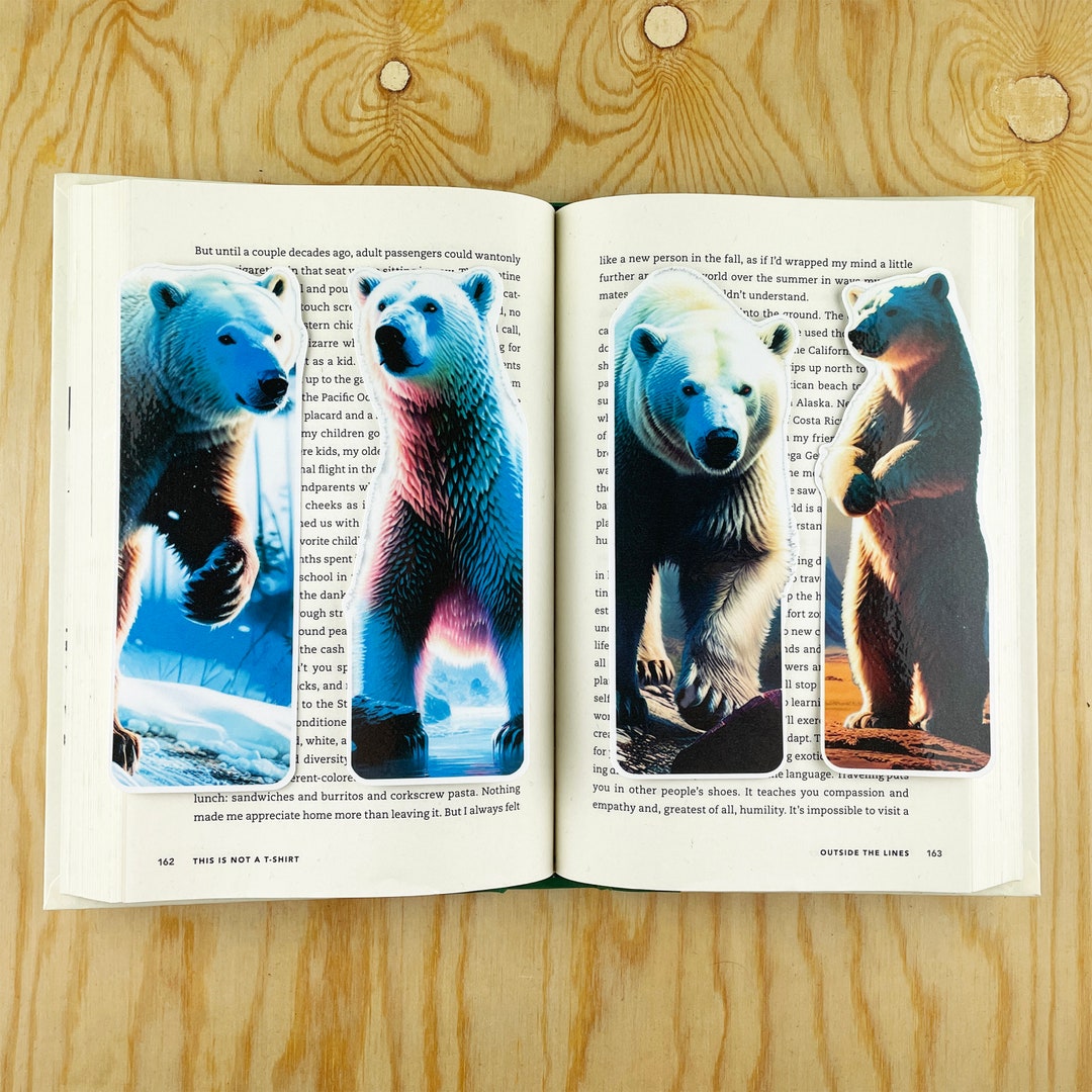 Set of 4 Polar Bear Bookmarks | Laminated Die Cut Bookmarks | Animal ...