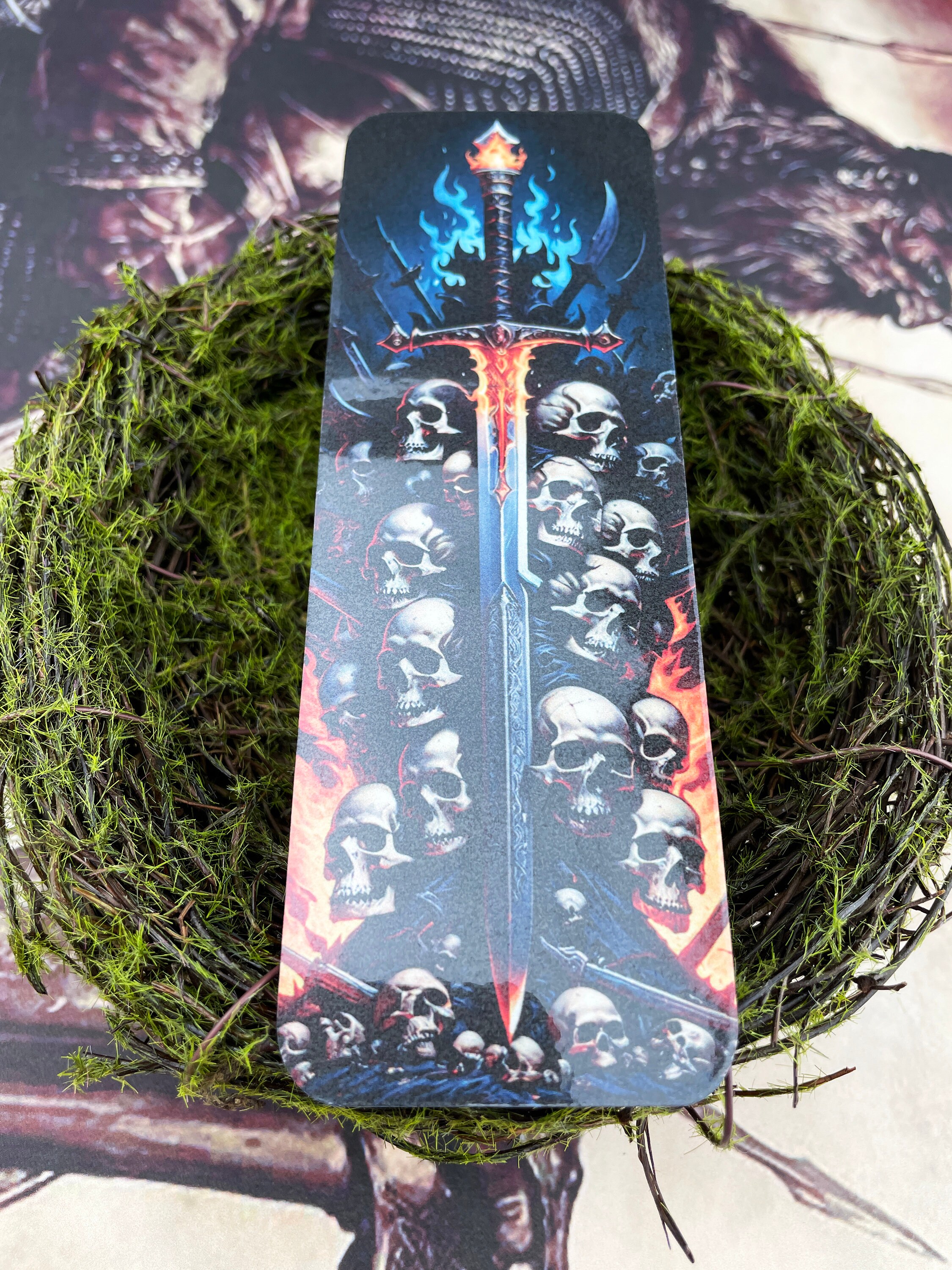 Viking Axe & Sword With Burning Skulls Bookmarks Laminated Die Cut ...