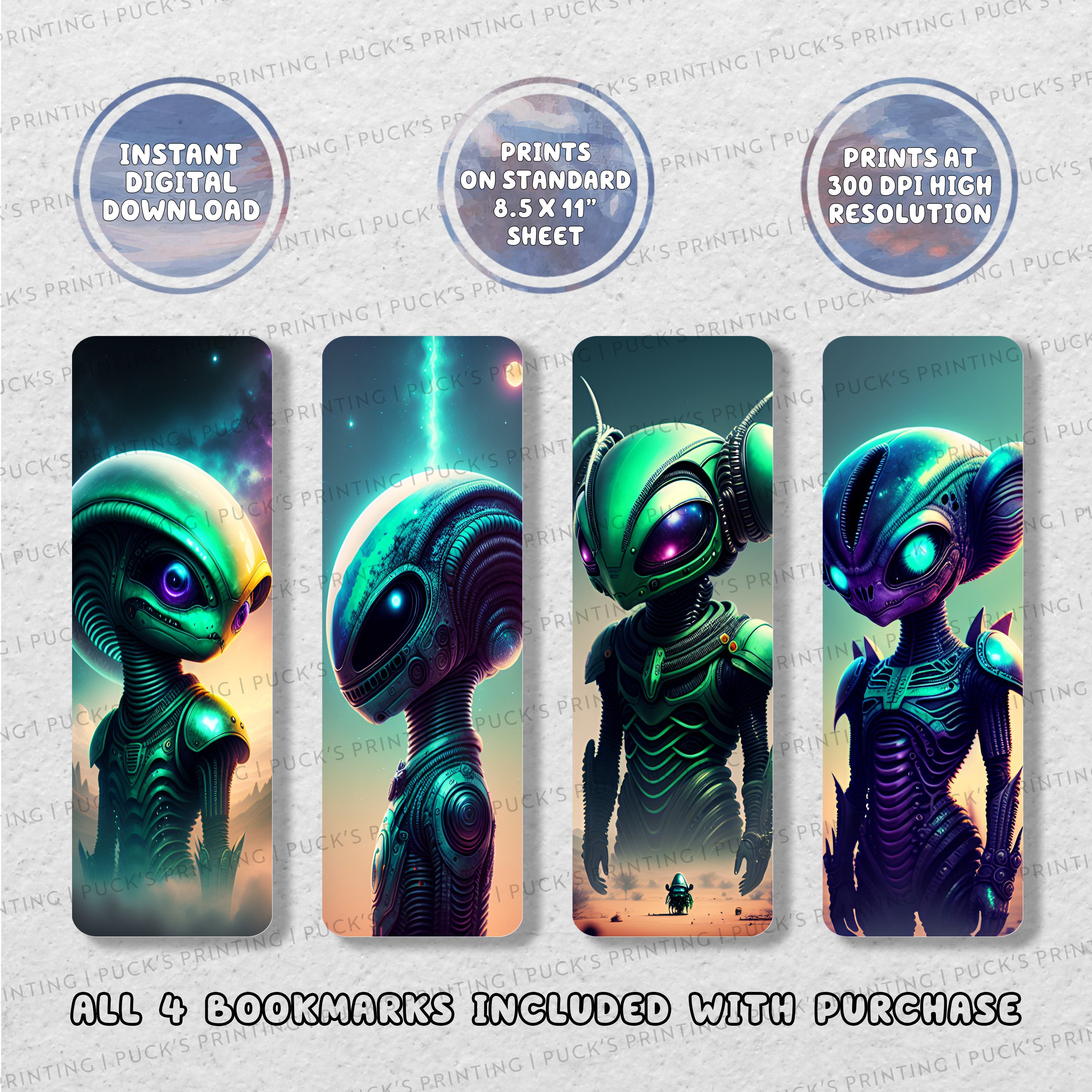 Futuristic Aliens Printable Bookmark Set of 4 Printable Bookmarks ...