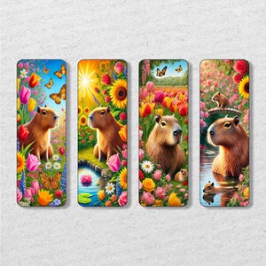 Vibrant Floral Capybaras Printable Bookmark Set | Printable Bookmarks ...