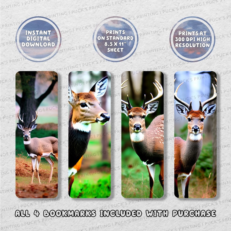 Deer Photographs Printable Bookmark Set of 4 Printable Bookmarks ...