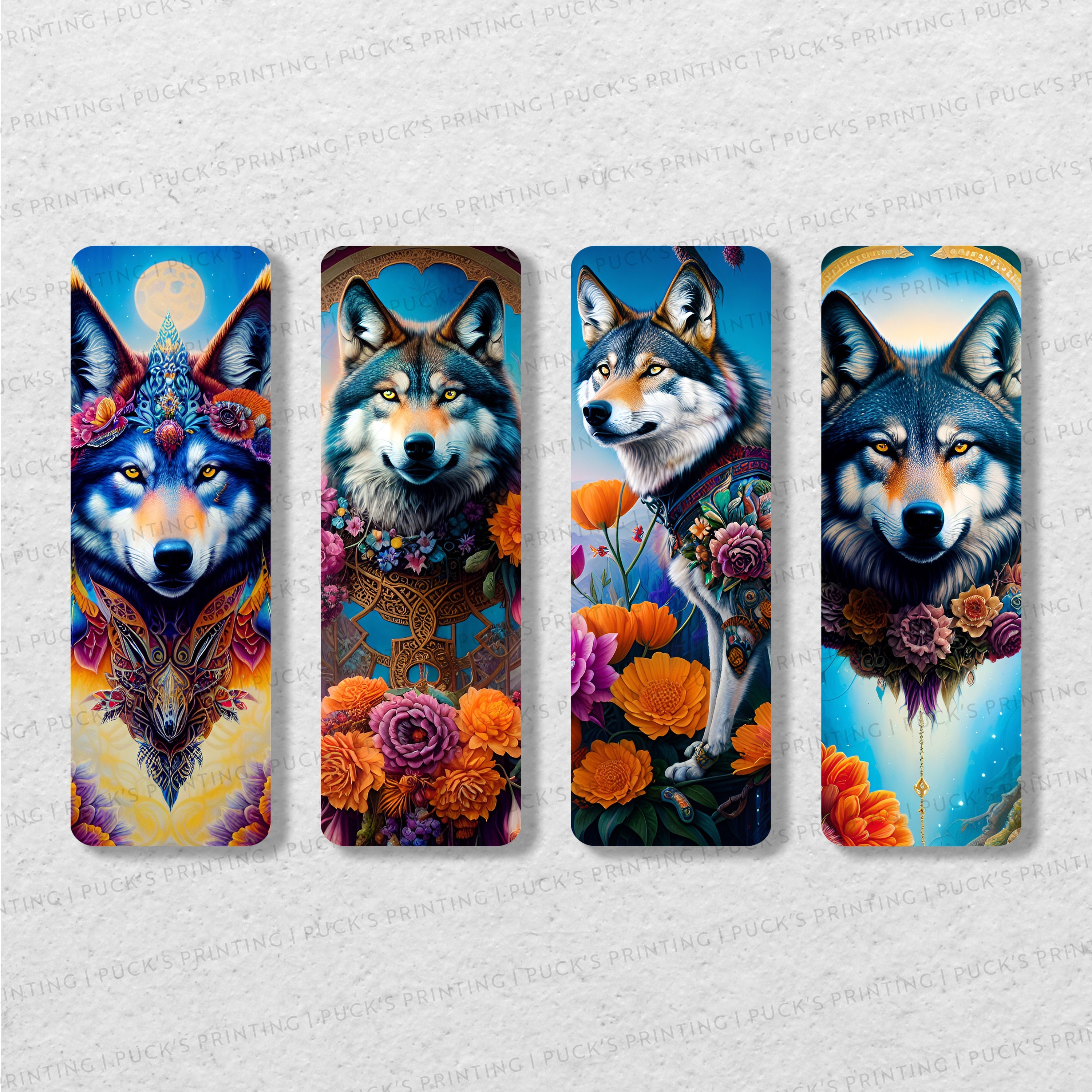 Flora Style Wolf Printable Bookmark Set Printable Bookmarks Instant ...