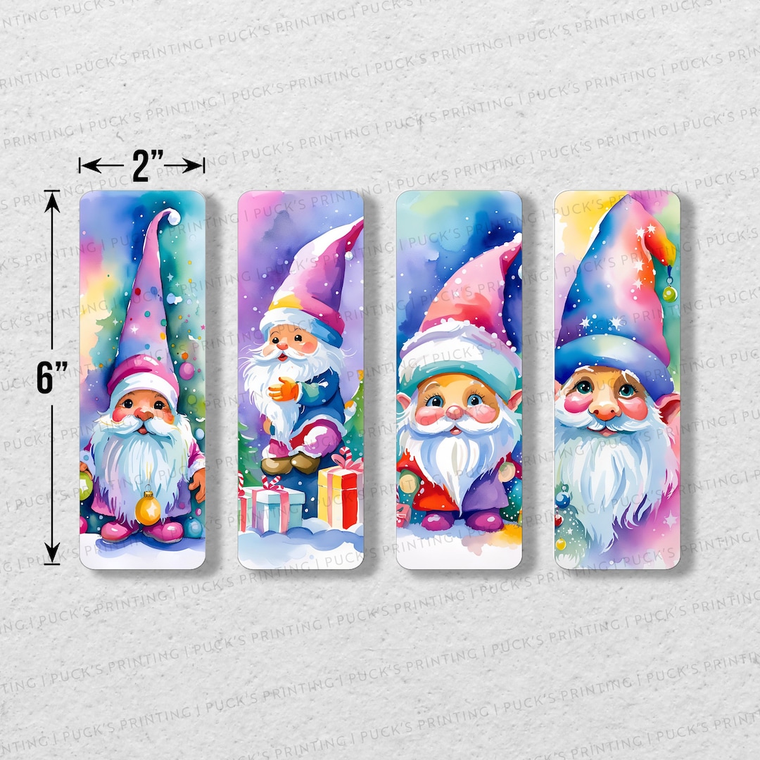 Watercolor Christmas Gnomes Printable Bookmark Set of 4 | Printable ...