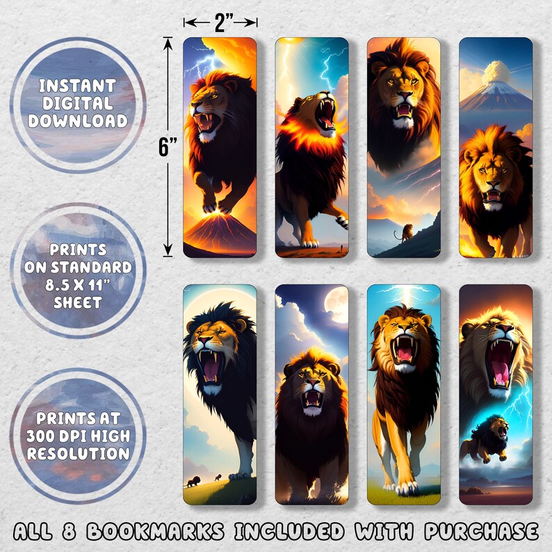 Majestic Lion Printable Bookmarks | Set of 8 (digital Download) - Etsy