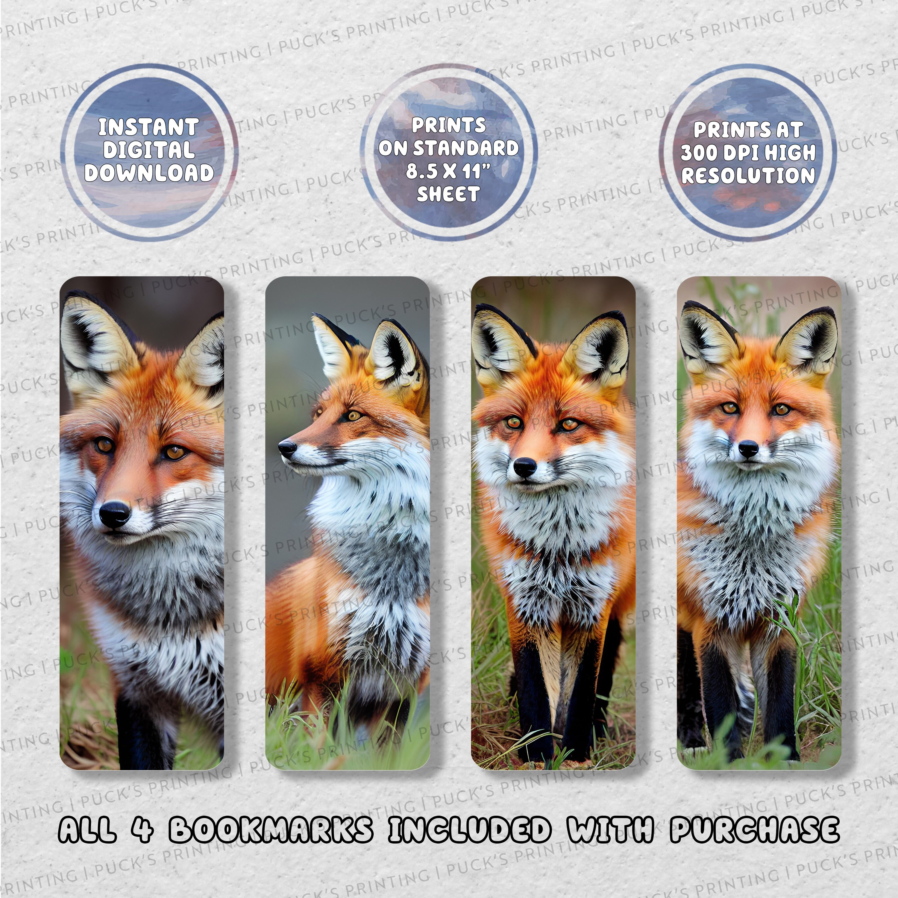 Vibrant Fox Printable Bookmark Set (digital Download) - Etsy