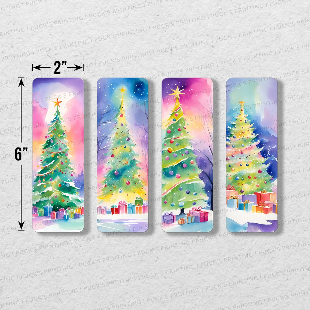Watercolor Christmas Trees Printable Bookmark Set of 4 | Printable ...