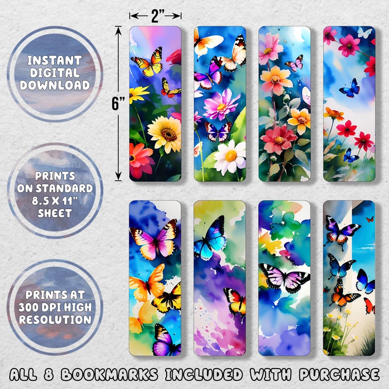 Watercolor Butterflies Printable Bookmark Set Butterfly - Etsy