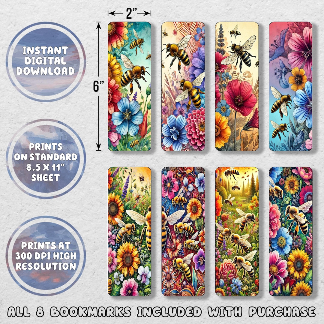 Watercolor Bees Printable Bookmark Set | Printable Bookmarks | Instant ...
