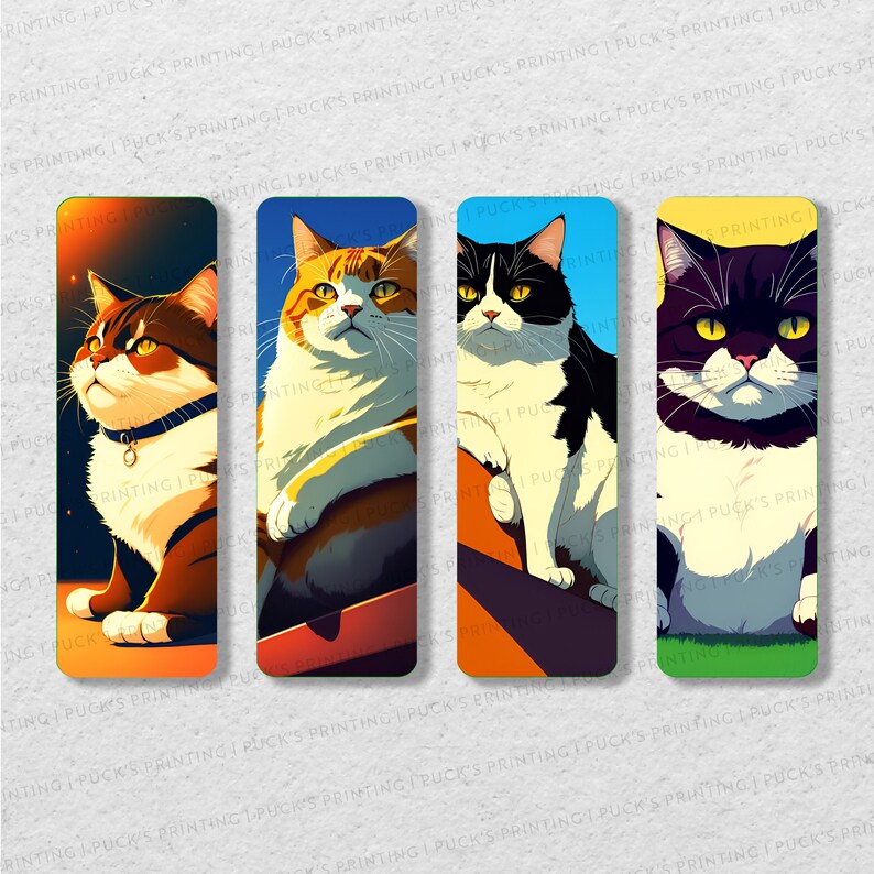 Anime-style Cute Fat Cats Printable Bookmark Set Printable Bookmarks ...