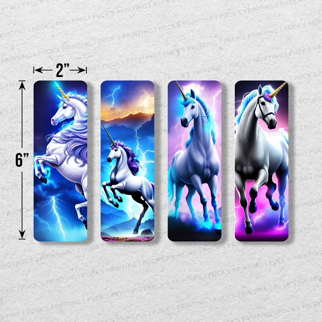 Majestic Unicorns & Lightning Printable Bookmark Set of 4 | Printable ...
