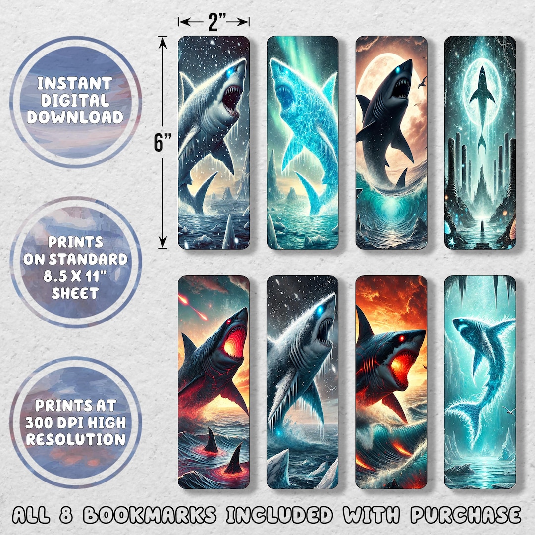 Fantasy Sharks Printable Bookmark Set | Printable Bookmarks | Instant ...