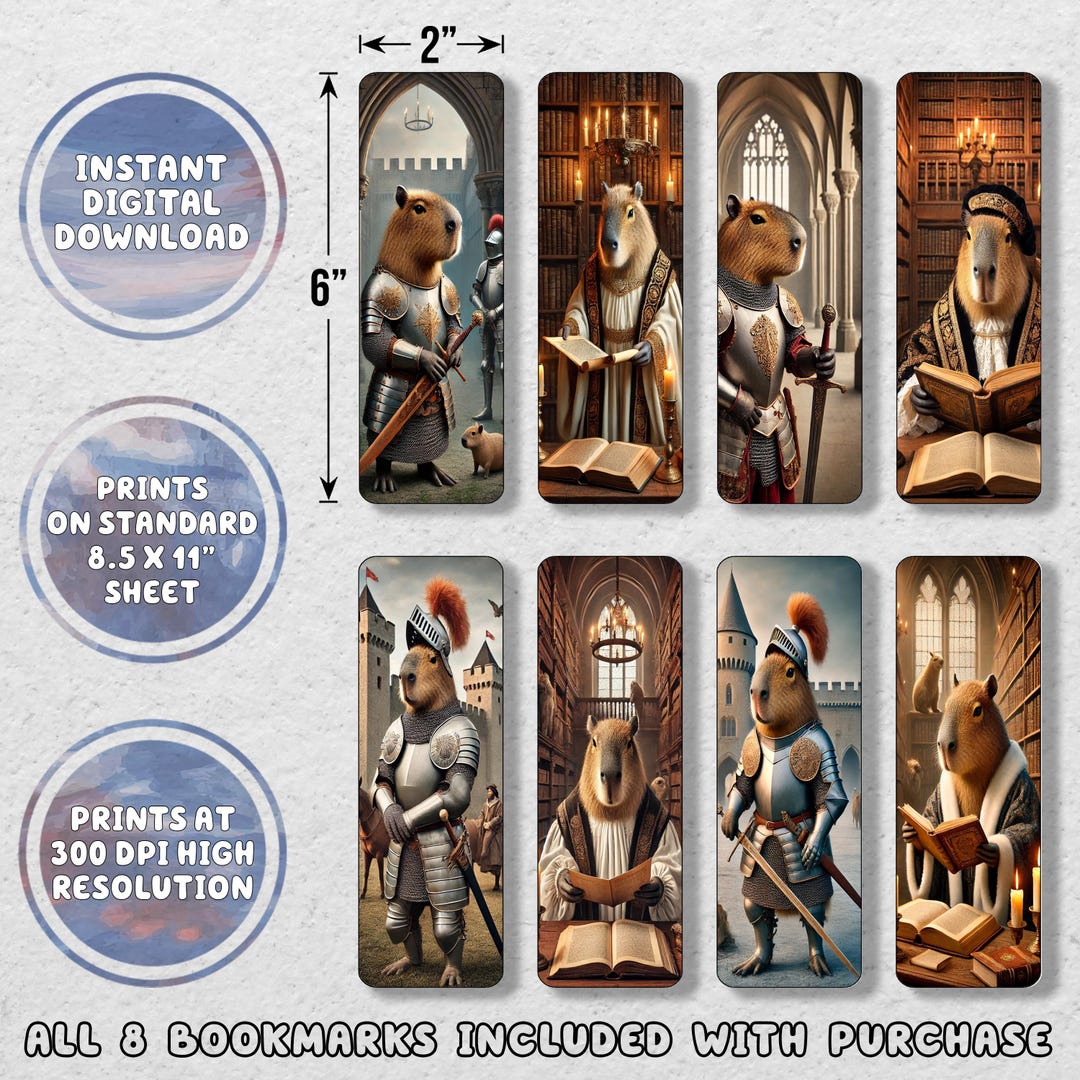 Medieval Capybaras Printable Bookmark Set | Printable Bookmarks ...