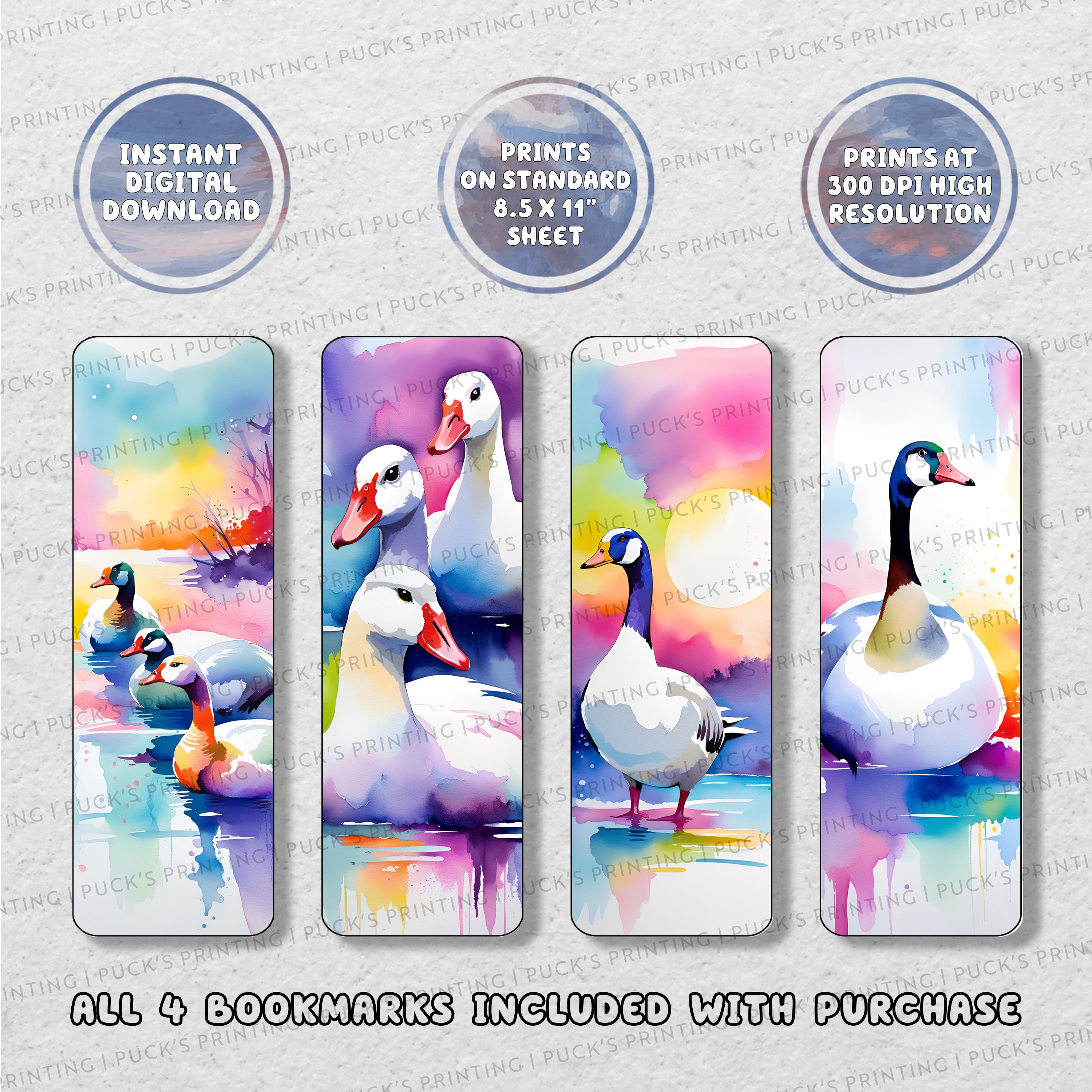 Watercolor Ducks Printable Bookmark Set of 4 Printable - Etsy