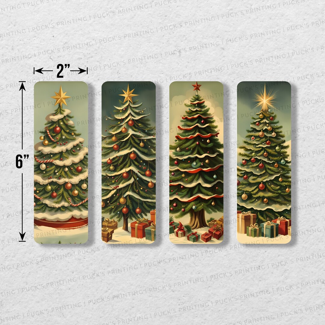 Vintage Christmas Trees Printable Bookmark Set of 4 | Printable ...