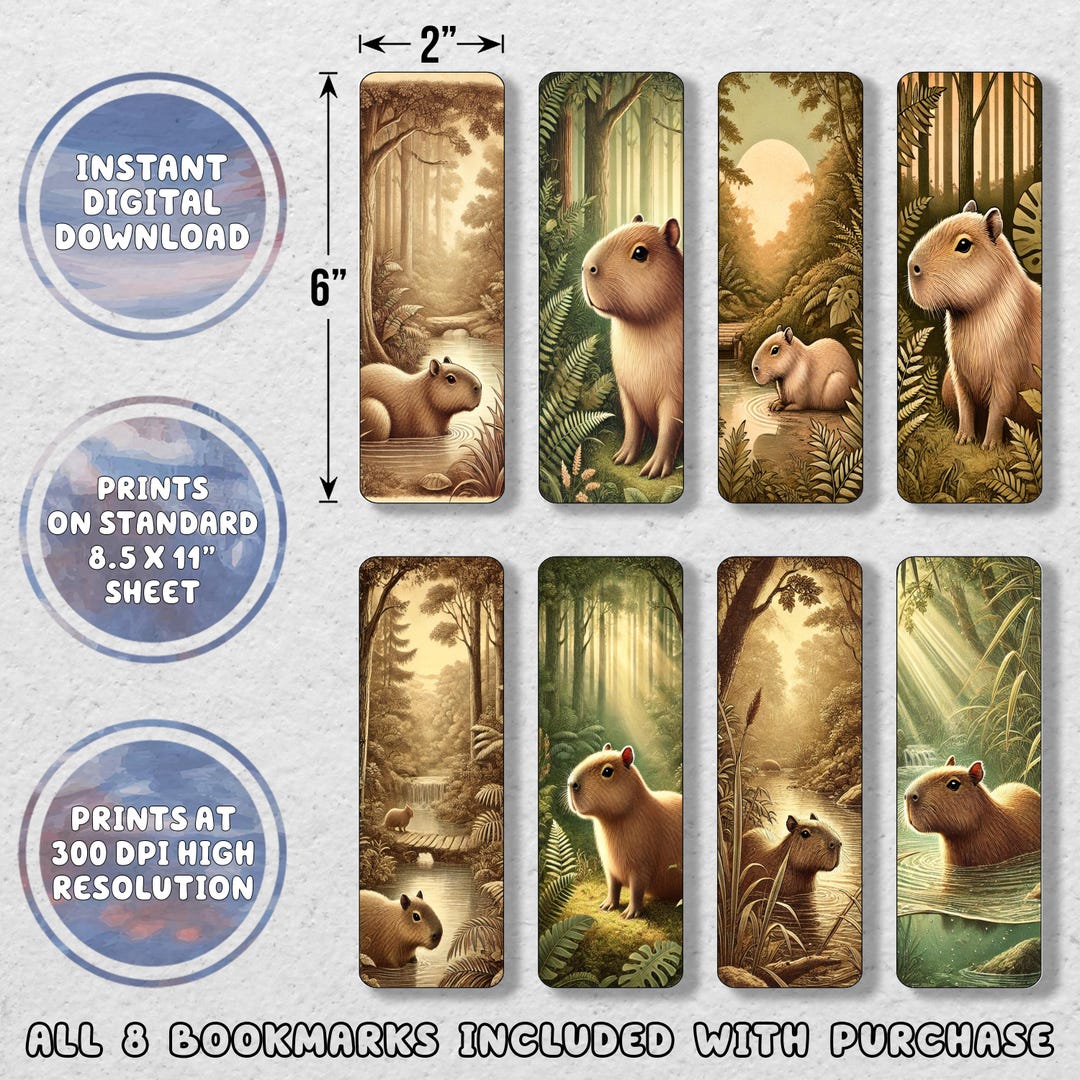 Vintage Capybaras Printable Bookmark Set | Printable Bookmarks | Instant Download | Digital ...