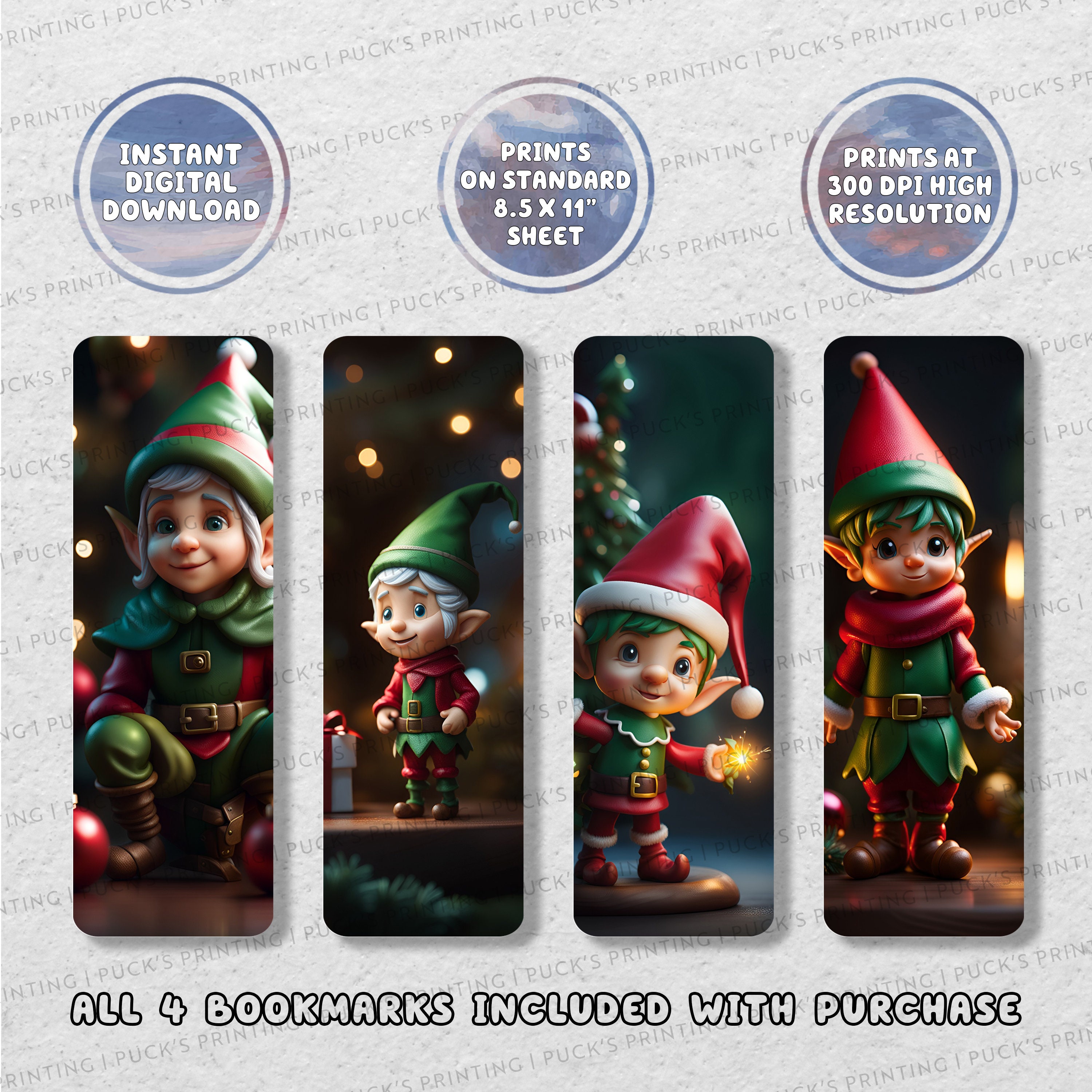 3D Christmas Elf Printable Bookmark Set of 4 Printable - Etsy
