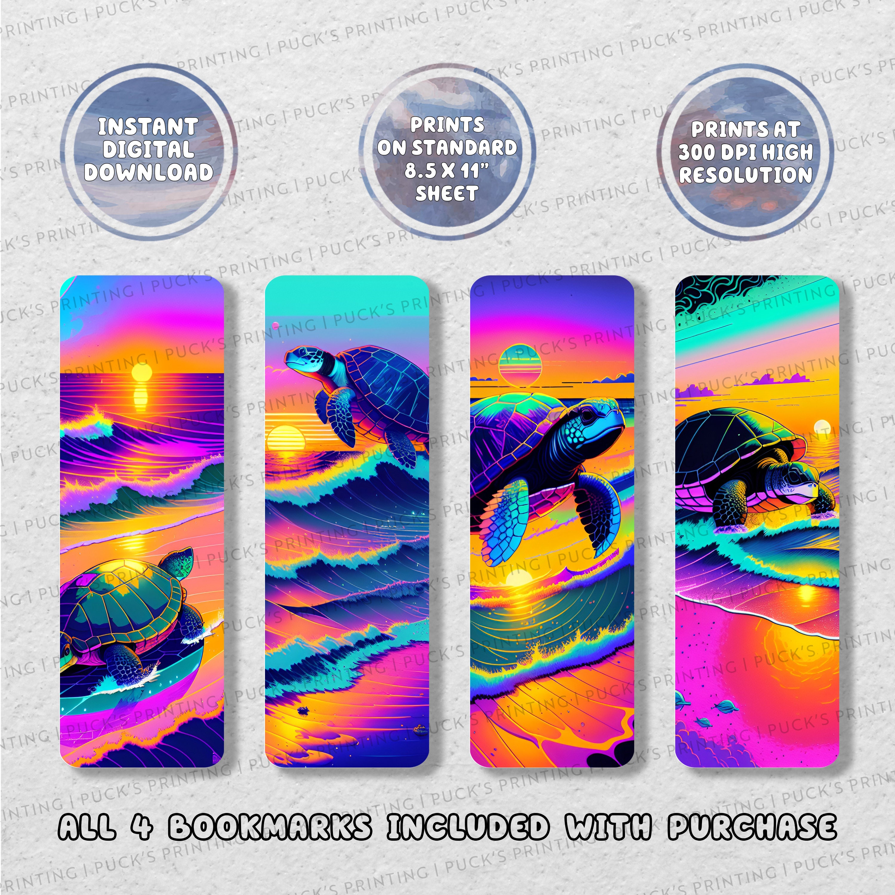 Vaporwave Turtles Printable Bookmark Set of 4 Printable Bookmarks ...