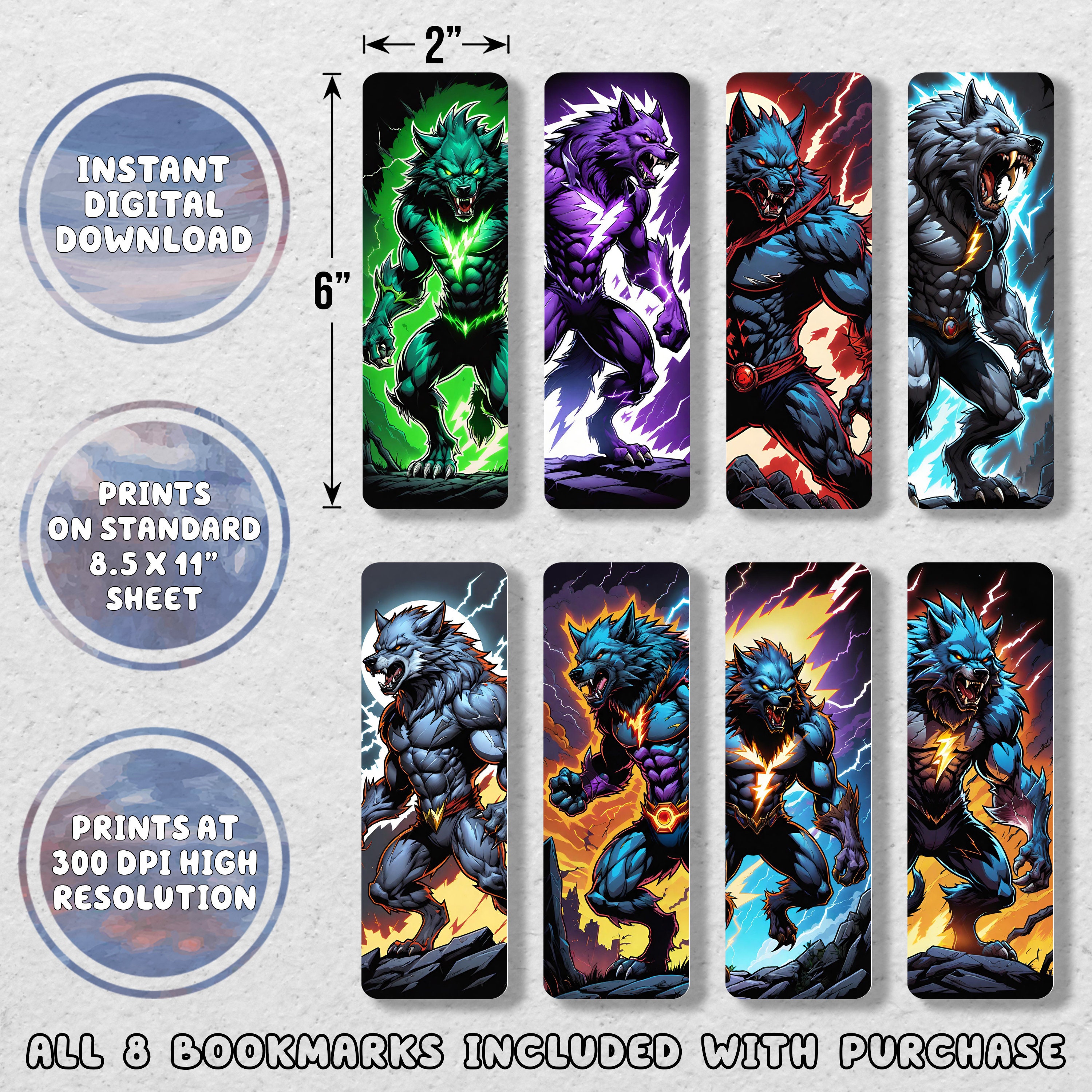 Comic Book Style Werewolf Printable Bookmark Set Printable Bookmarks ...